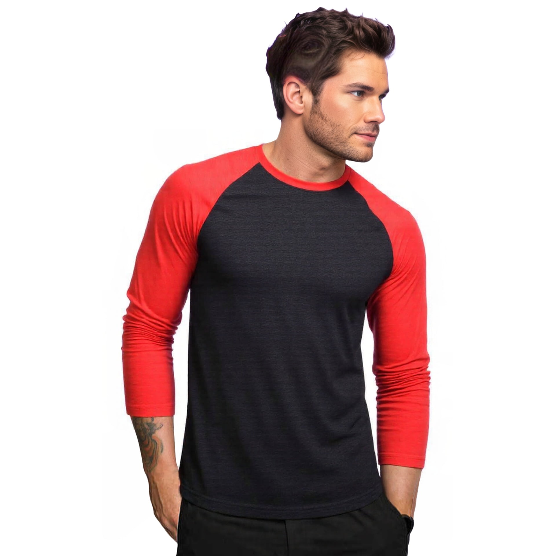 Men's Long Sleeve Crew Neck Baseball Shirt, Casual Dynamic Cotton ...