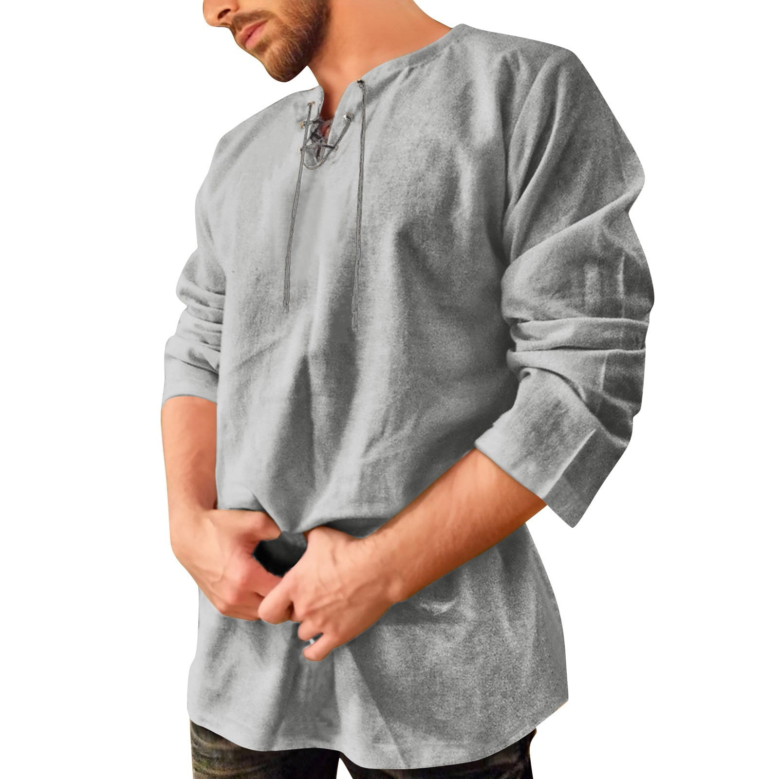 Men's Long Sleeve Hippie Shirt - Carnival Gothic Lacing Costume Linen ...