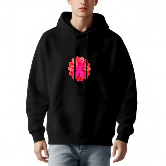 Men's Long Sleeve Hooded Pullover Sweatshirt - Black with Colorful Pink ...