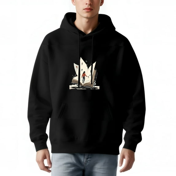 Men's Long Sleeve Hoodie Pullover - Black with Open Book Design Person ...