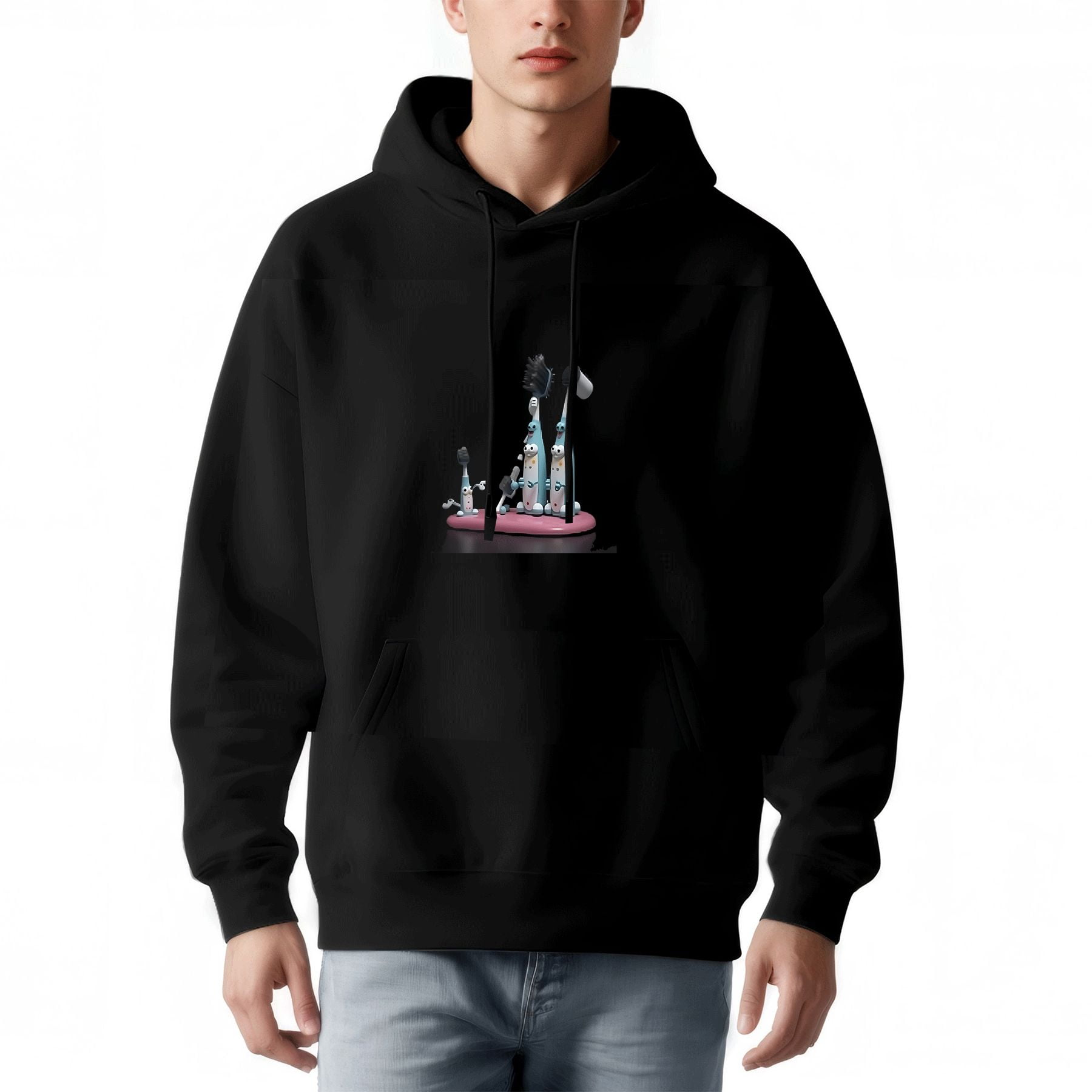 Men's Long Sleeve Hoodie Pullover Sweatshirt - Black with Colorful ...