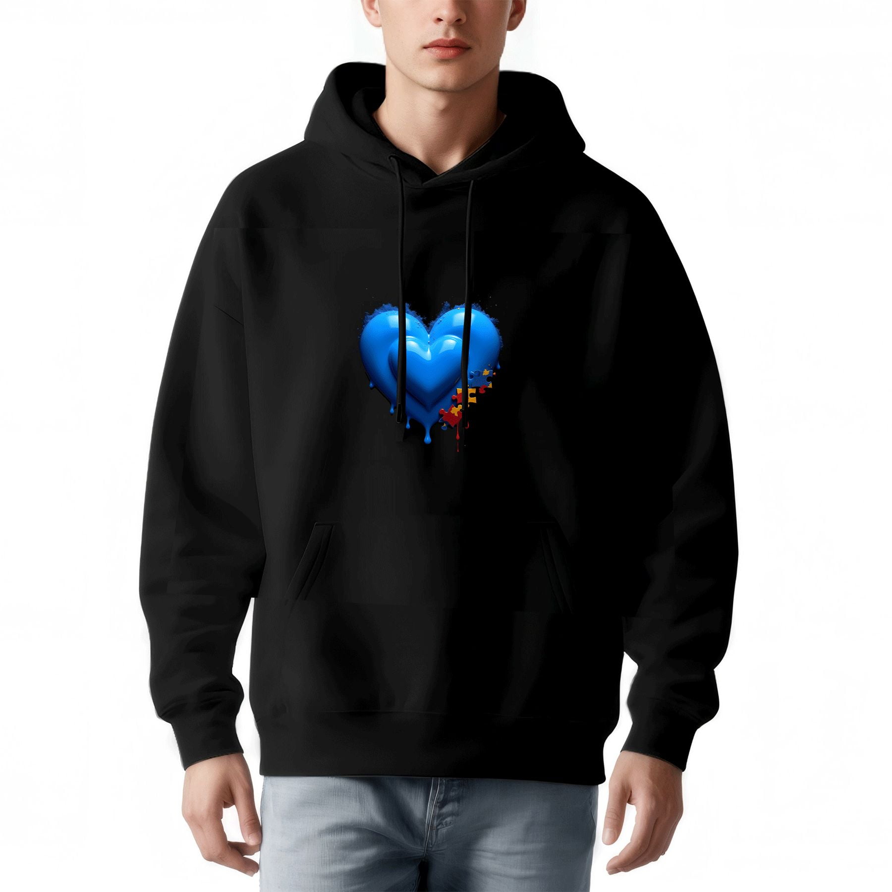 Men's Long Sleeve Hoodie Pullover Sweatshirt with Front Pocket Blue ...
