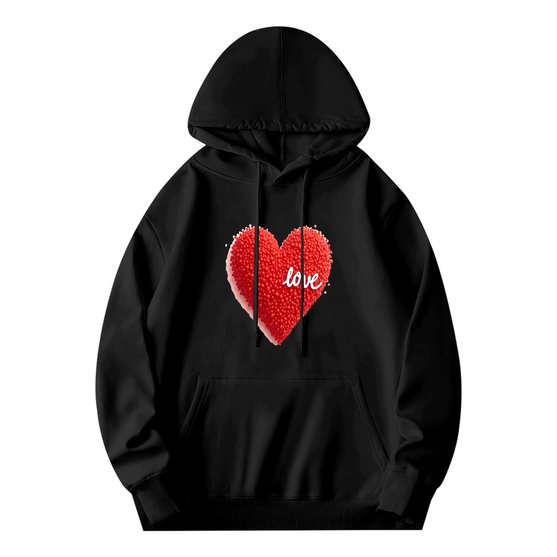 Men's Long Sleeve Hoodie Pullover Sweatshirt with Pockets Red Heart Dot ...