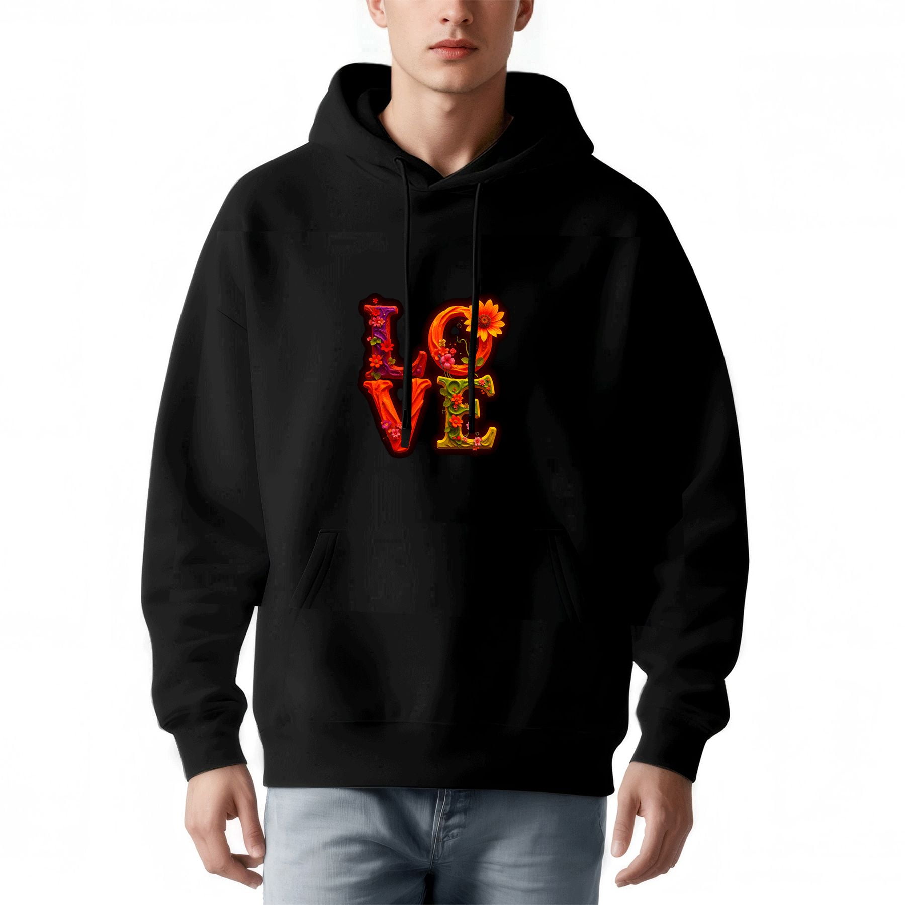 Men's Long Sleeve Hoodie Pullover with Front Pocket - Colorful ' LOVE ...