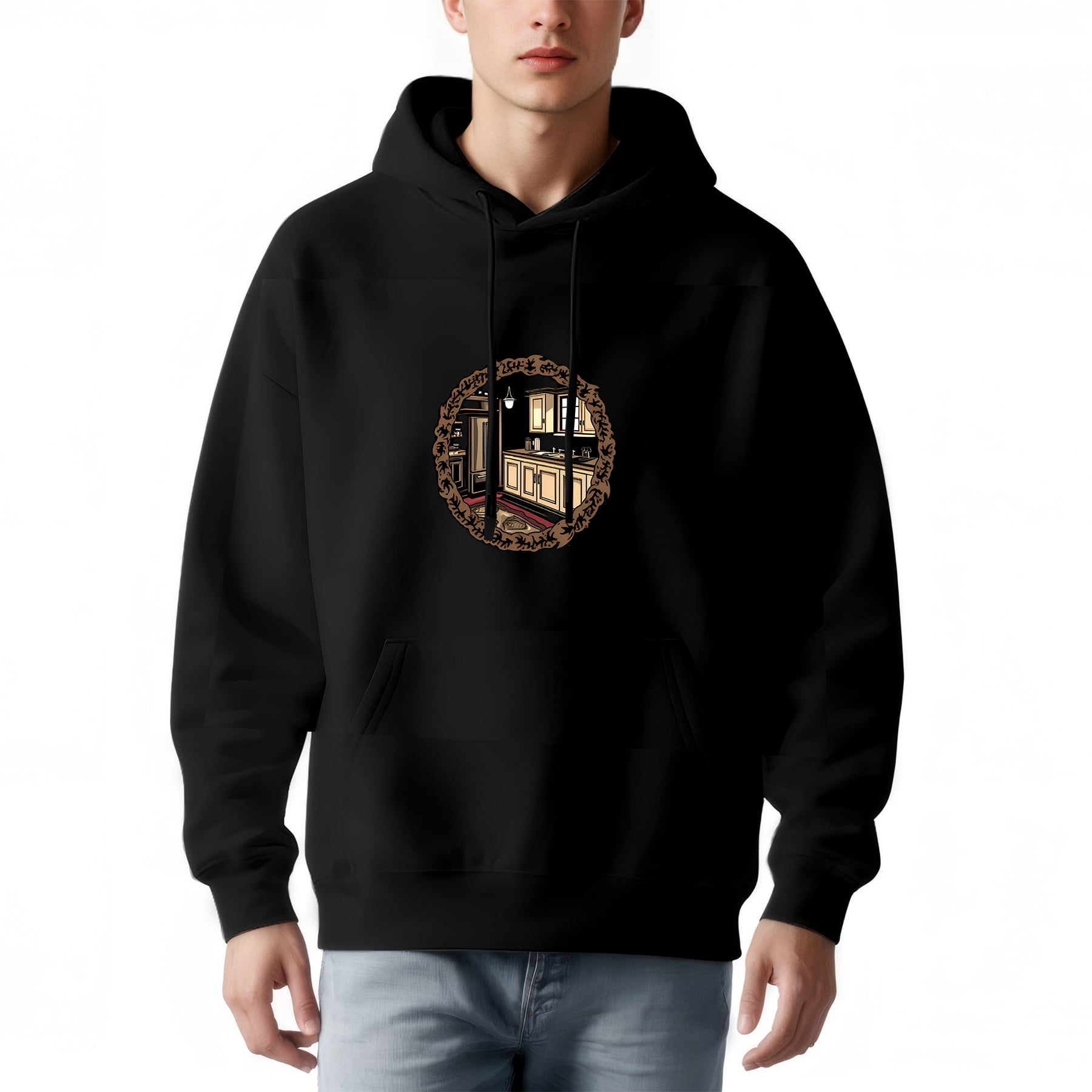 Men's Long Sleeve Hoodie Pullover with Front Pocket Features Ornate ...