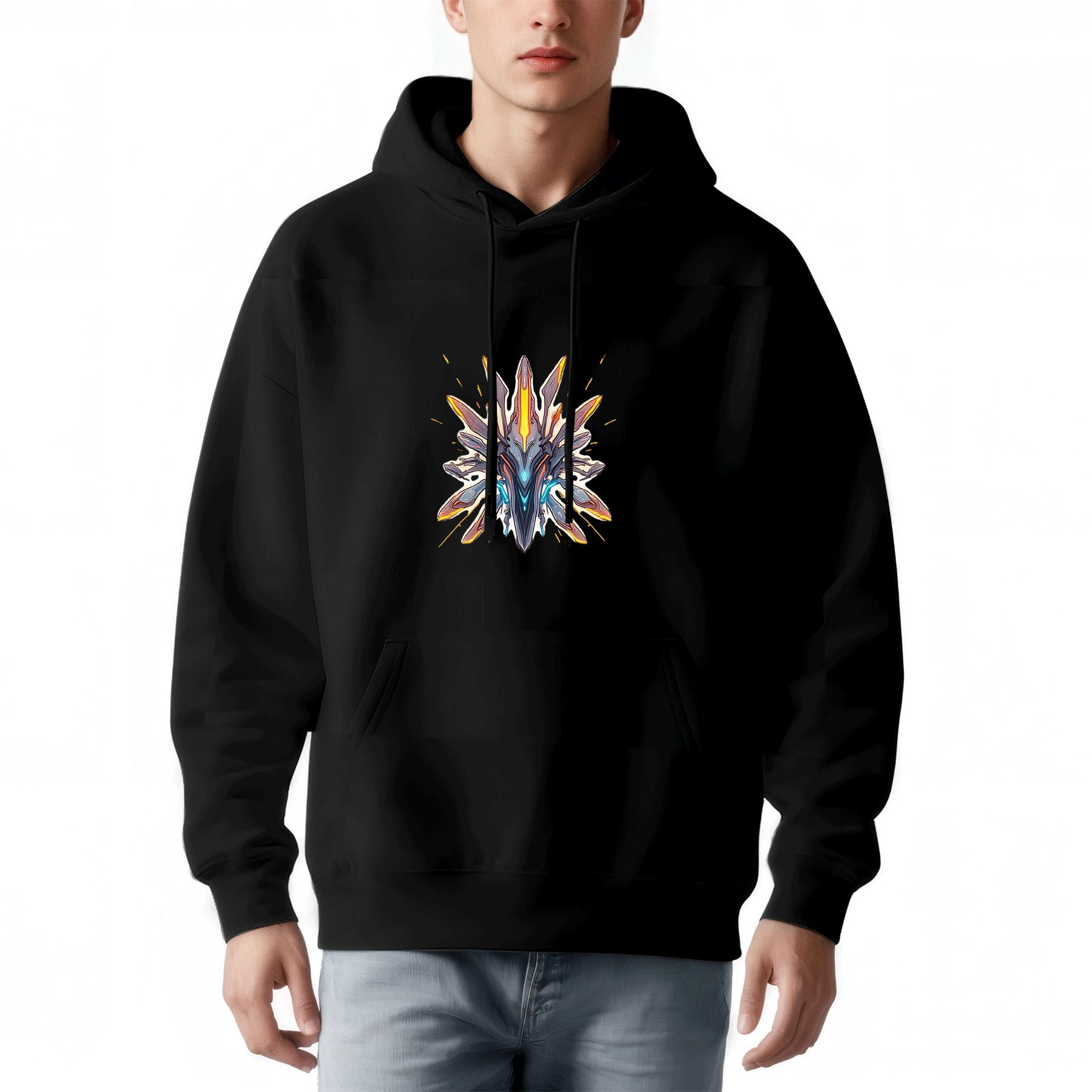 Men's Long Sleeve Hoodie Pullover with Pockets - Colorful Abstract Face ...