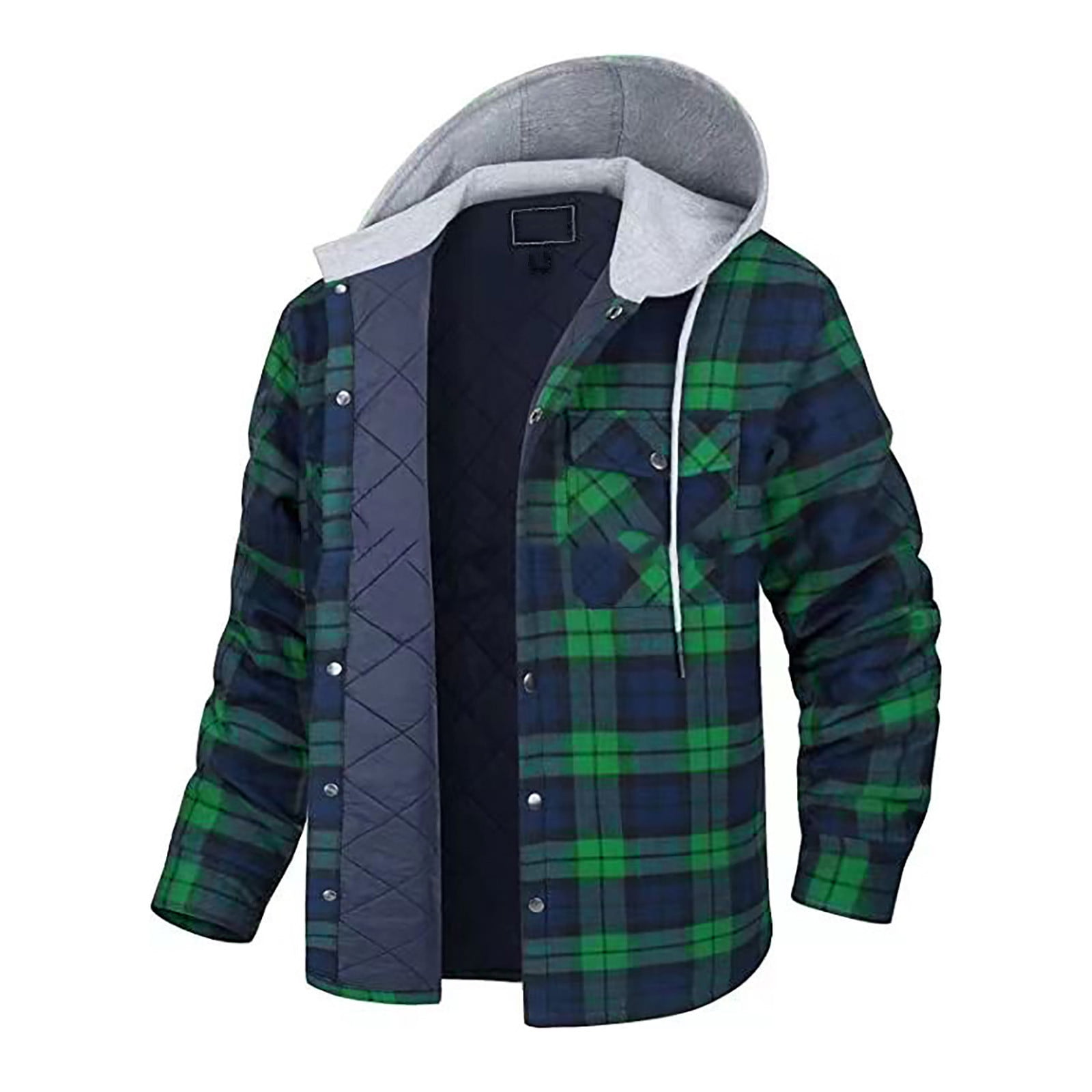 Men's Long Sleeve Lined Flannel Shirt Jacket with Hood Men's Cotton ...