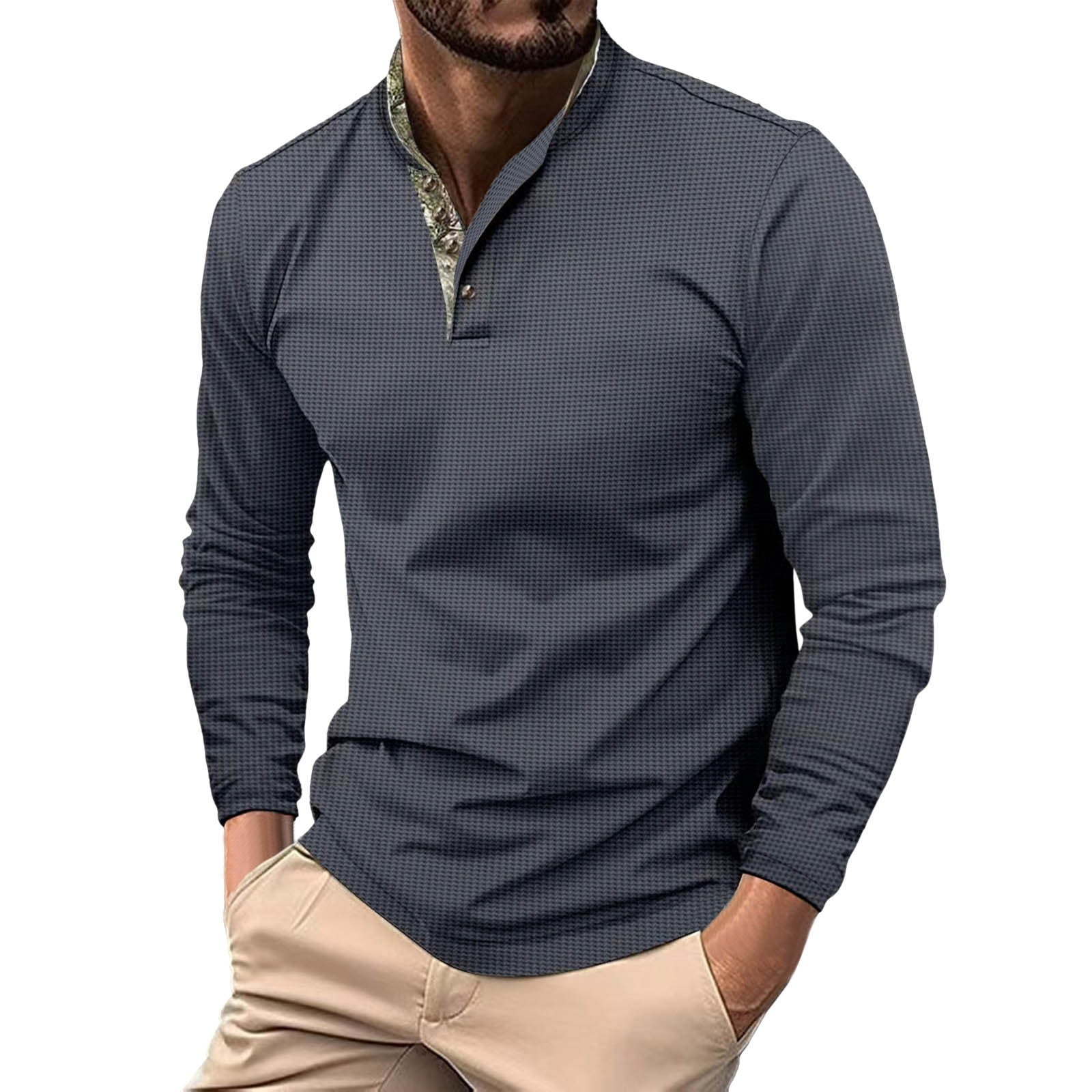 Men's Long Sleeve Polo Shirts Male Patchwork Lapel Long Sleeve Polo ...