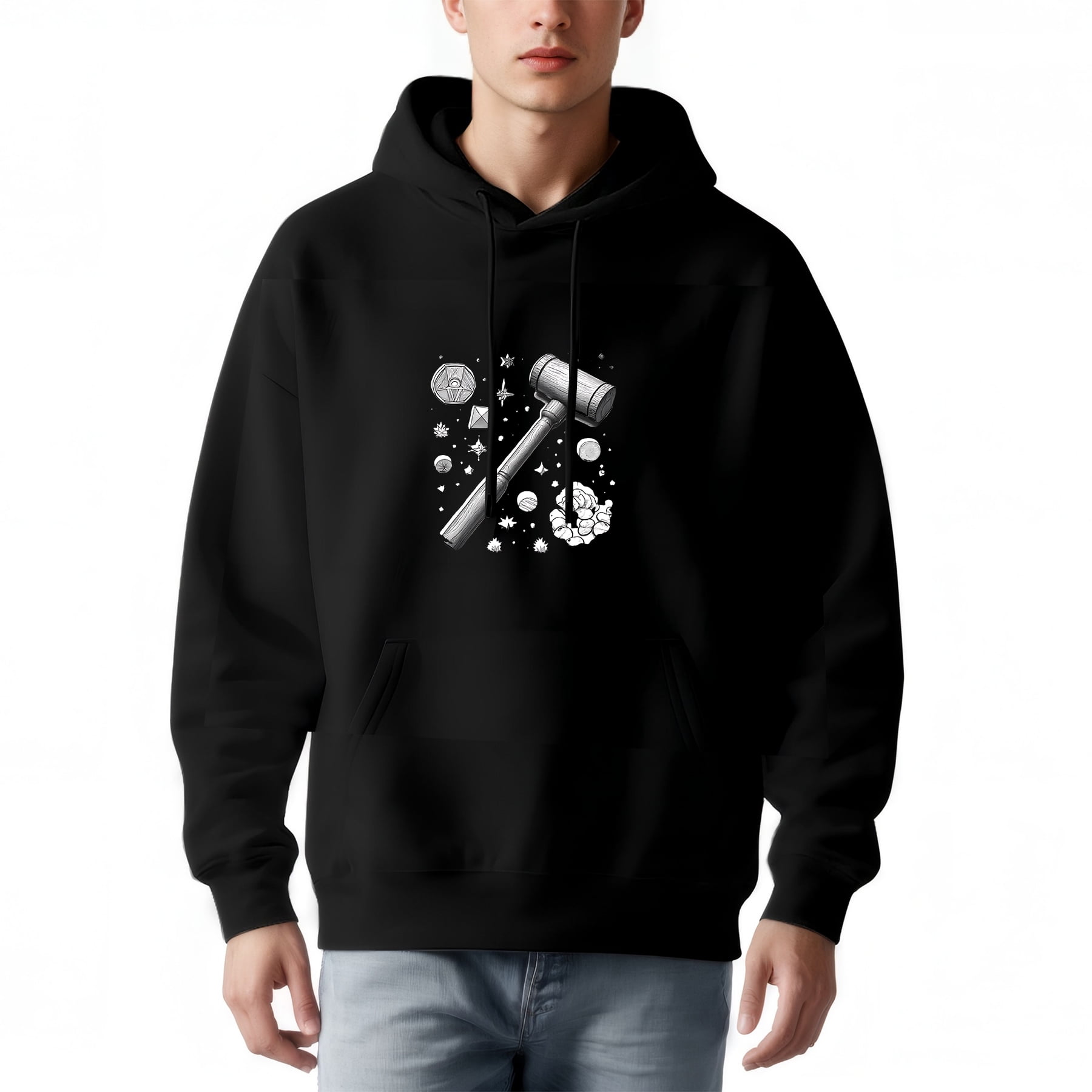 Men's Long Sleeve Pullover Hoodie with Front Pocket - Monochromatic ...