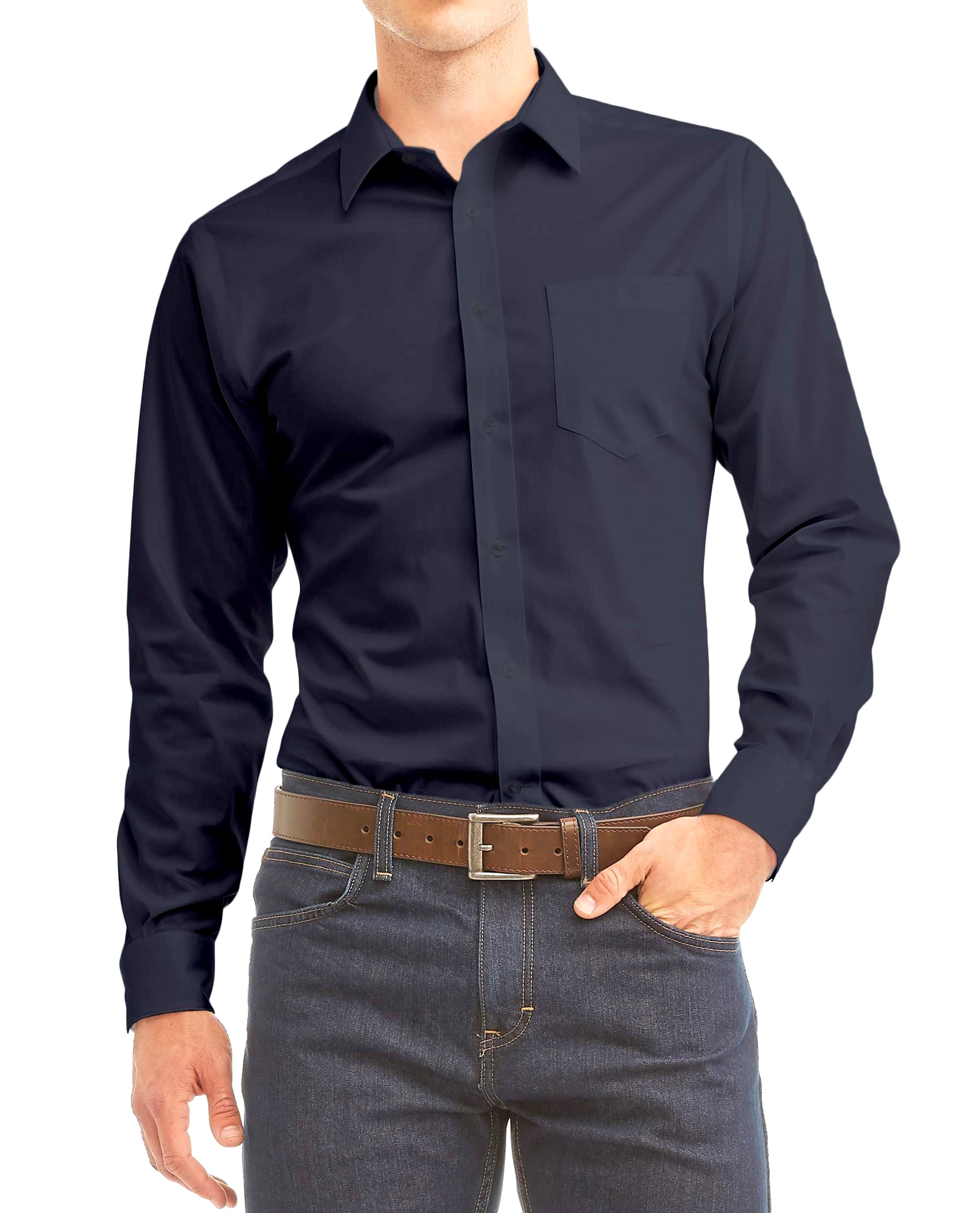 Men's Long Sleeve Regular Fit Button Up Pocket Solid Standard Cuff ...