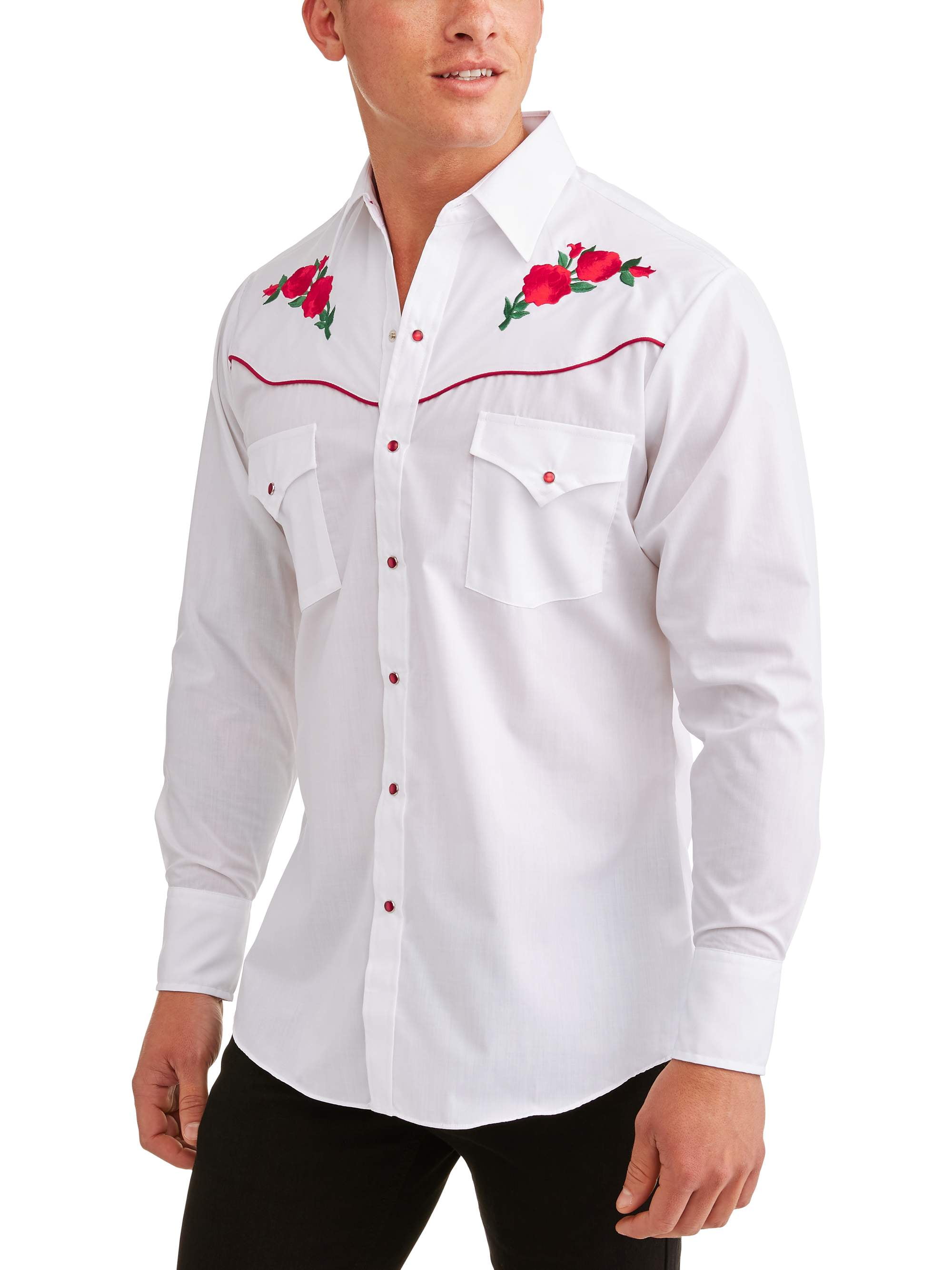 Men's Long Sleeve Rose Embroidery - Walmart.com