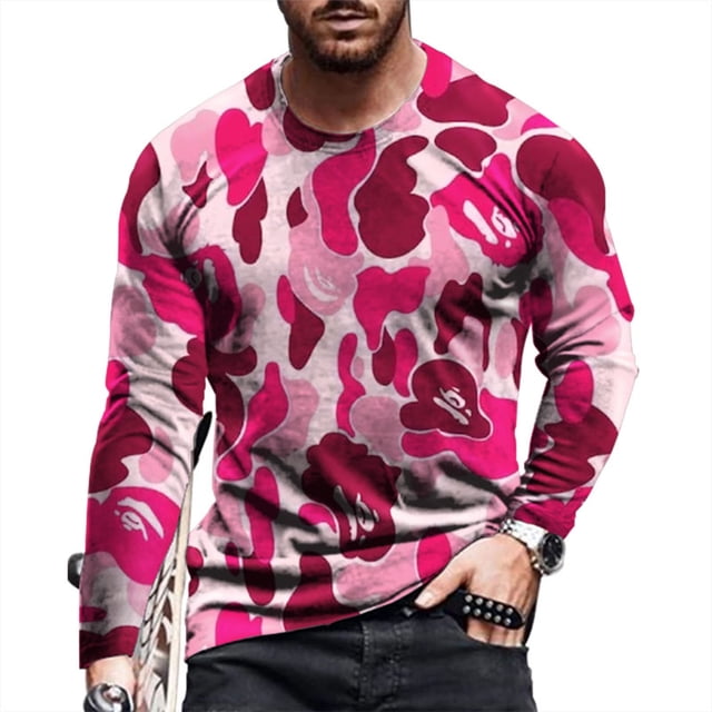 Men's Long Sleeve Round Neck Camo T-Shirt Camouflage Long Sleeve ...