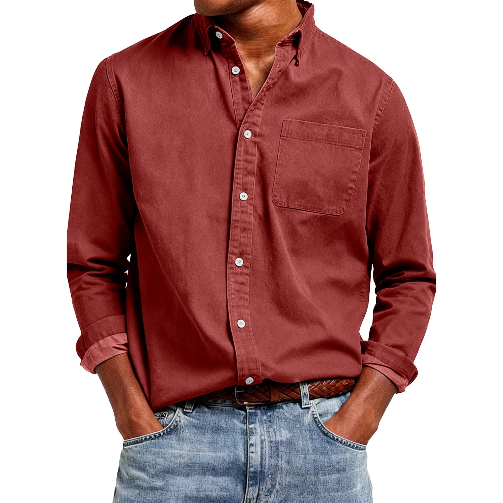 Men's Long Sleeve Shirts Button Down Stretch Shirt Collar Texture ...