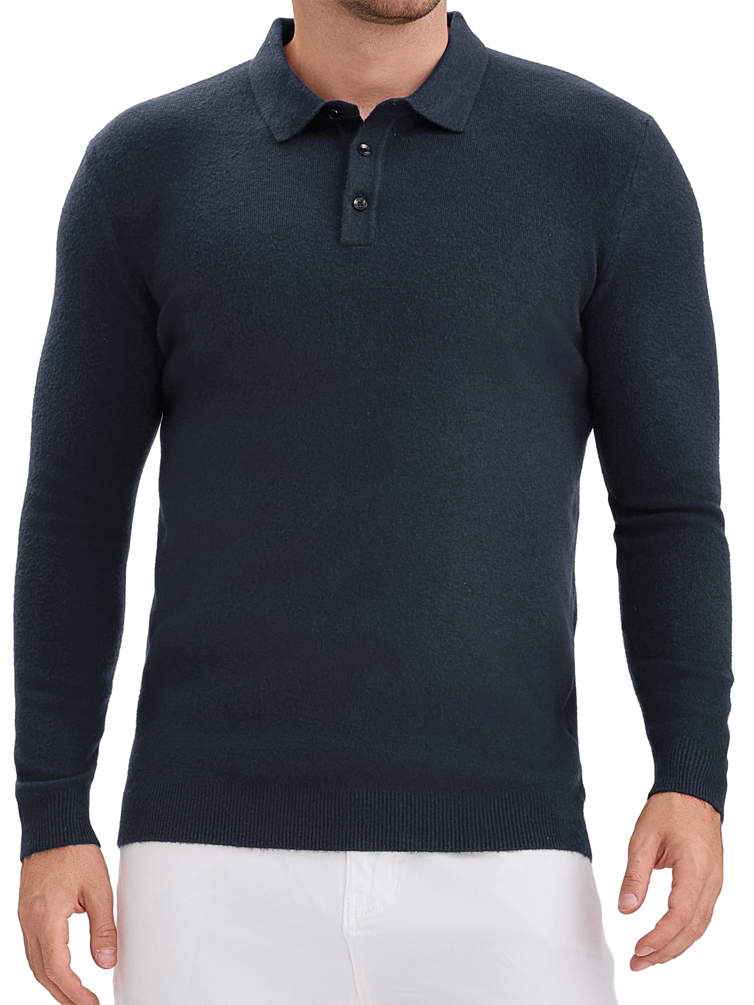 Men's Long Sleeve Solid Color Pullover Business Knitted Polo Shirt M ...