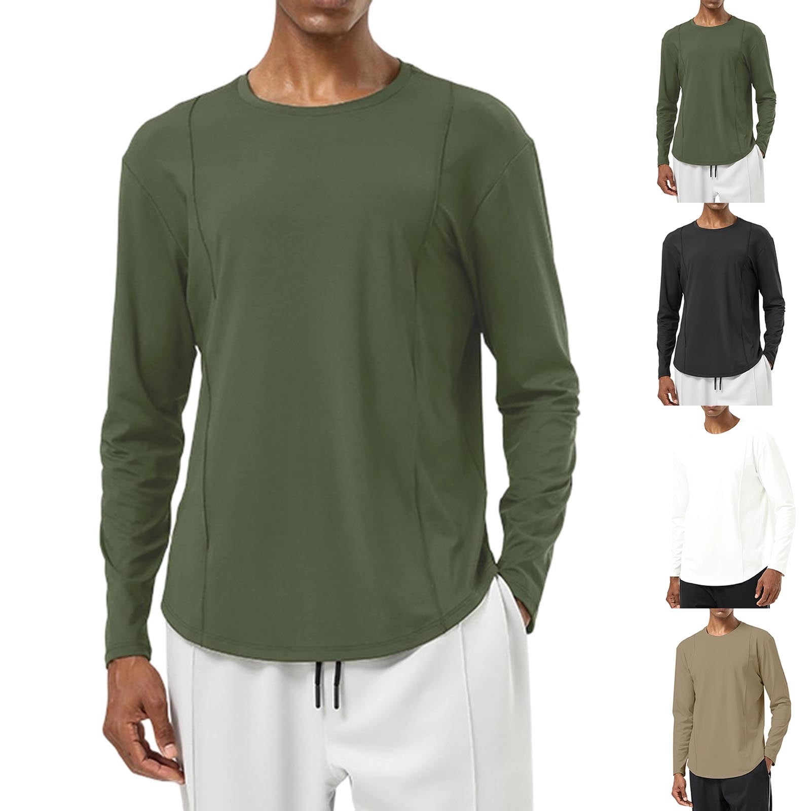 Men's Long Sleeve T-Shirt Nylon Spandex Quick Dry Running Top Athletic ...