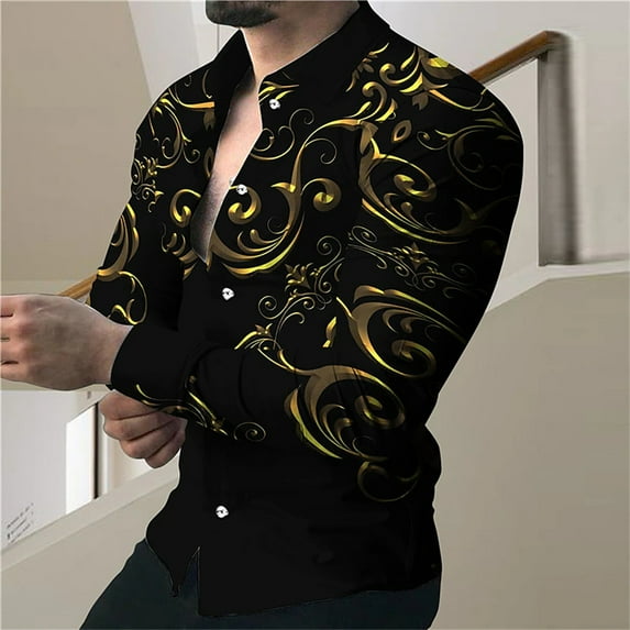 Men's Long Sleeved 3D Printing Buttons Shirt Pattern Geometric Volume ...