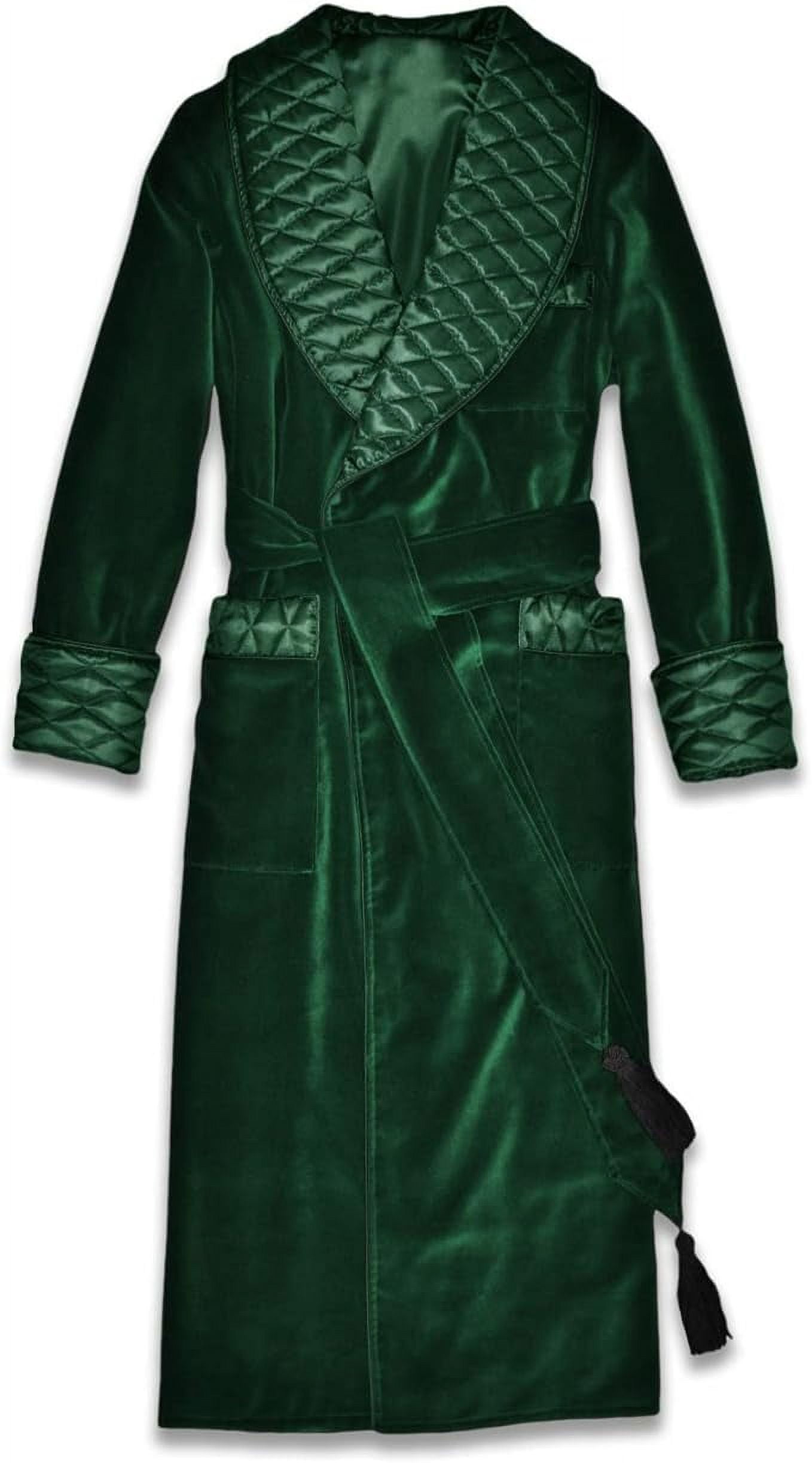 Men's Long Smoking Jacket Green Velvet Robe Quilted Robe Dressing Gown ...
