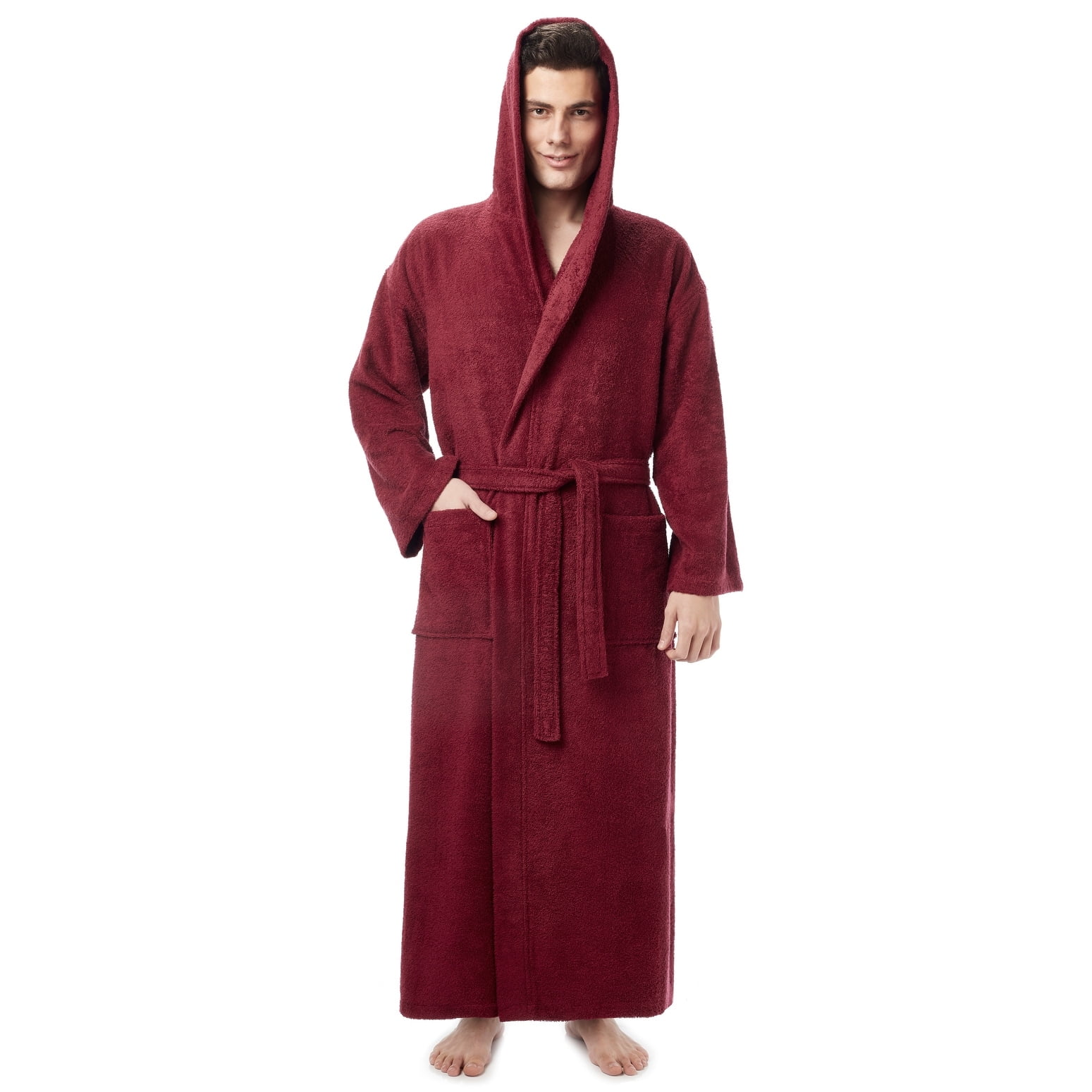 Men's Long Turkish Cotton Hooded Bathrobe Burgundy - XXL - Walmart.com