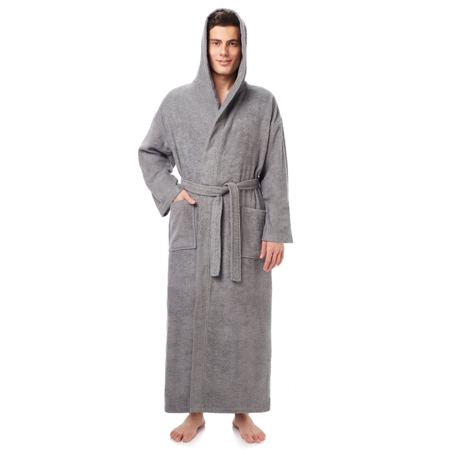 Men's Long Turkish Cotton Hooded Bathrobe Gray - XXL - Walmart.com