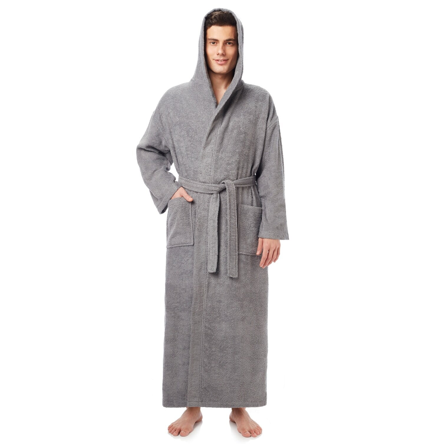 Men's Long Turkish Cotton Hooded Bathrobe Gray - XXL - Walmart.com