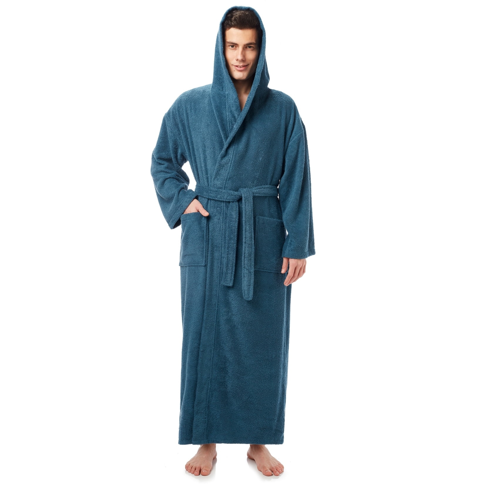 Men's Long Turkish Cotton Hooded Bathrobe Ocean Blue - XXL - Walmart.com