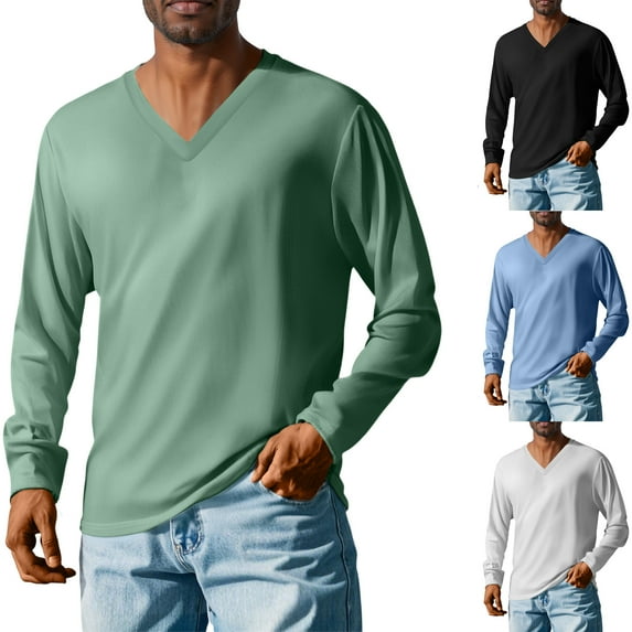 Men's Loose Casual Long Sleeve V Neck T-Shirt Fashion Top for Spring ...