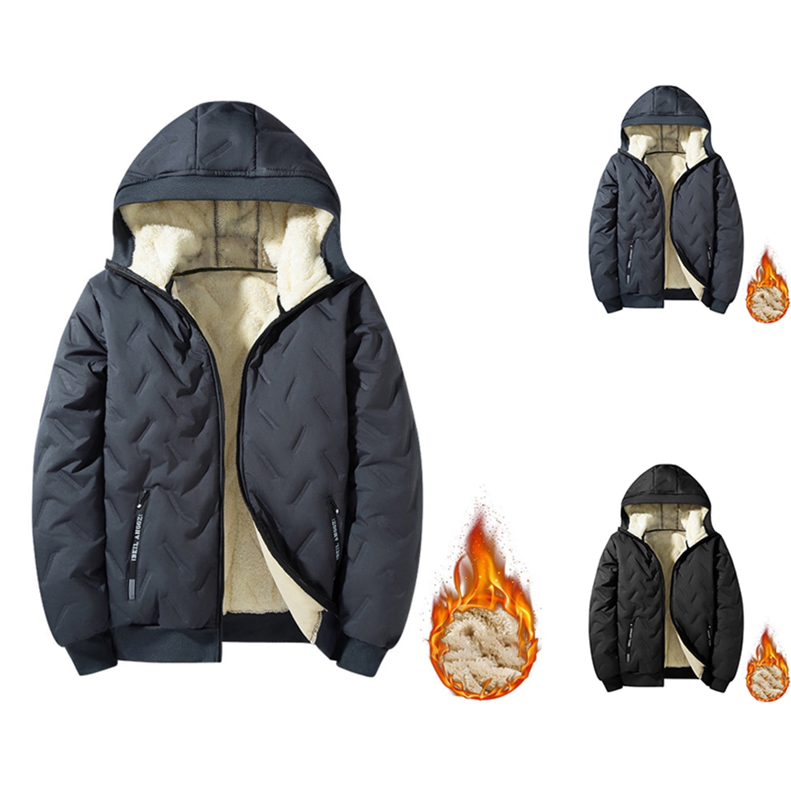 Men's Loose Fit Lined Winter Coat Active Jacket Stand Collar Hooded ...