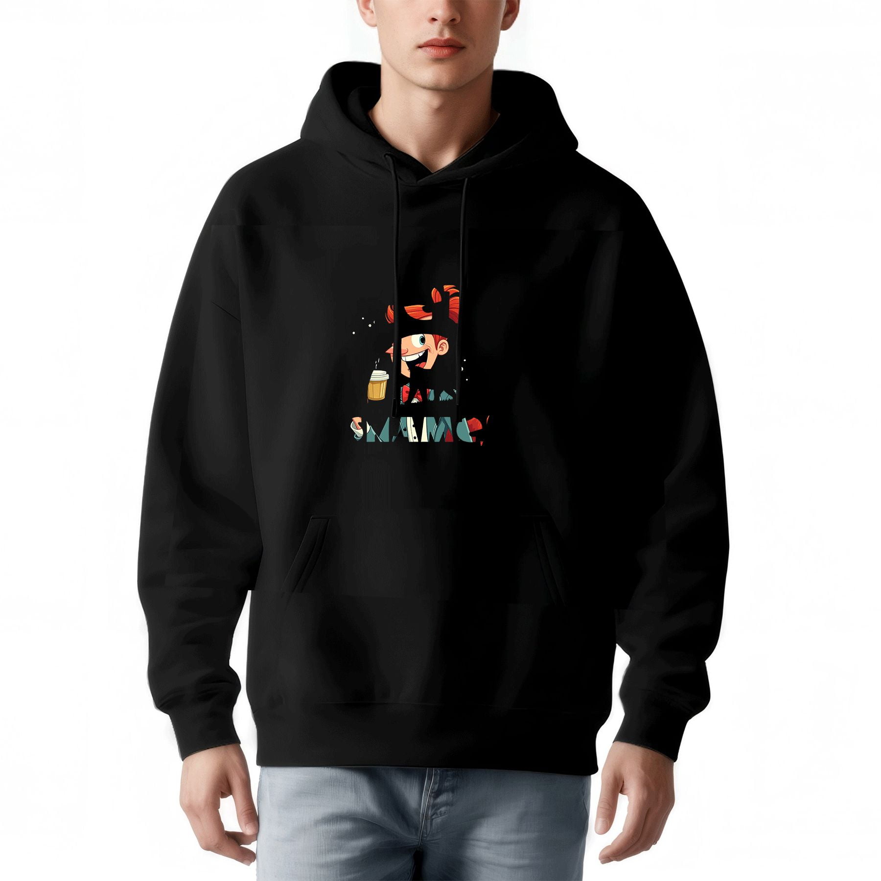 Men's Loose Fit Hoodie with Cartoon Character Design - Orange - Haired ...