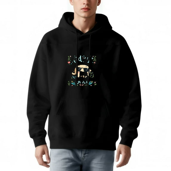 Men's Loose Fit Hoodie - Cartoon Sloth in Sunglasses with Banana ...