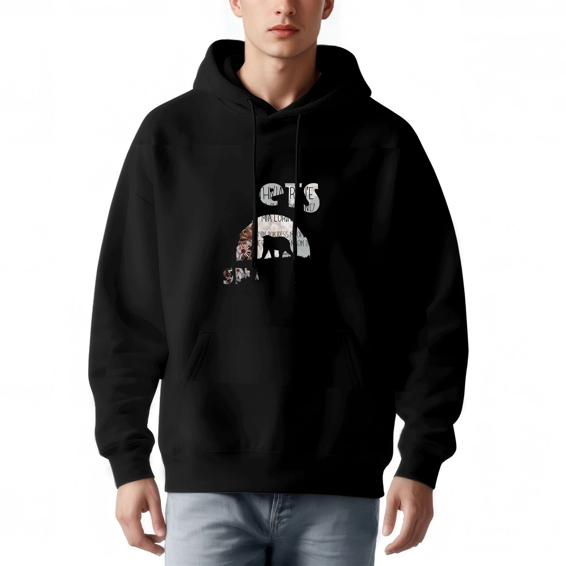 Men's Loose Fit Hoodie with Bear Silhouette & ' CIS ' Design Long ...