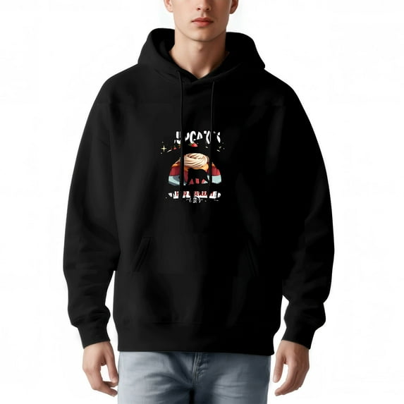 Men's Loose Fit Hoodie with Cartoon Character Design ' MUSCATO ' Text ...