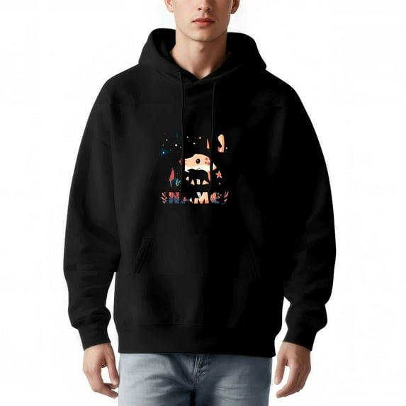 Men's Loose Fit Hoodie with Colorful Cow Design Stars & ' SNOW ' Text ...