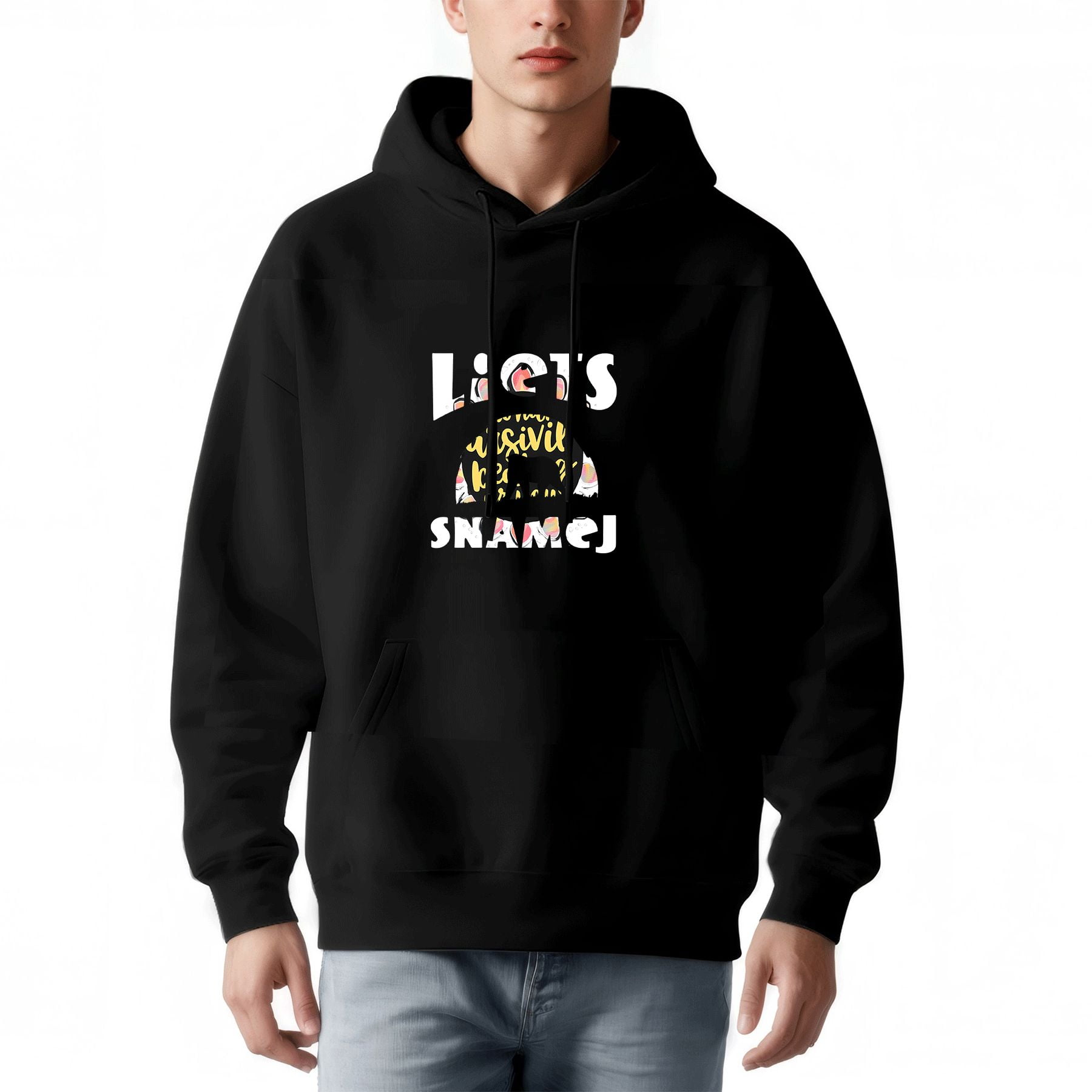 Men's Loose Fit Hoodie with Front Pocket Drawstrings and Bold ' Lights ...