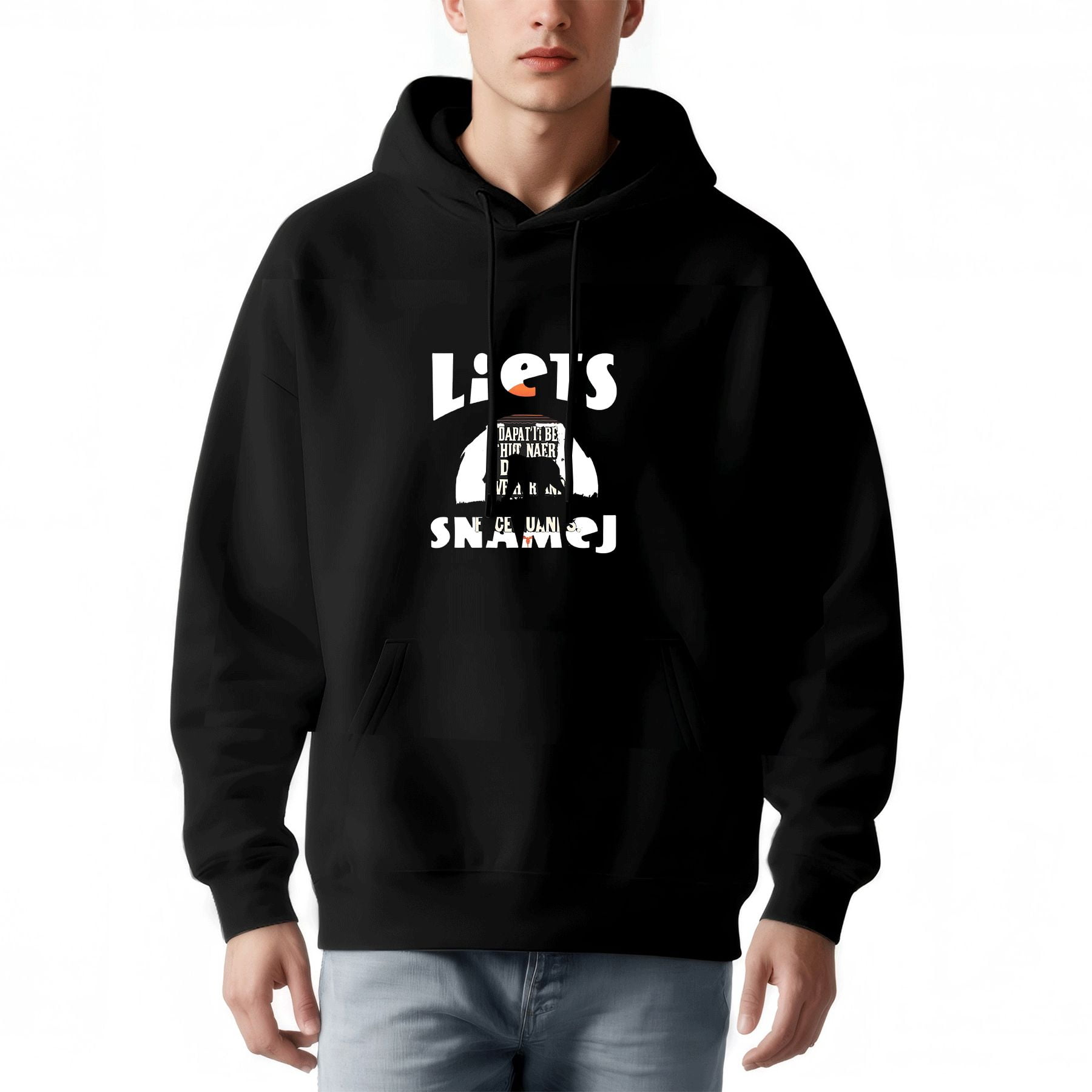 Men's Loose Fit Hoodie with Front Pocket ' LIGHTS ' Graphic Design ...