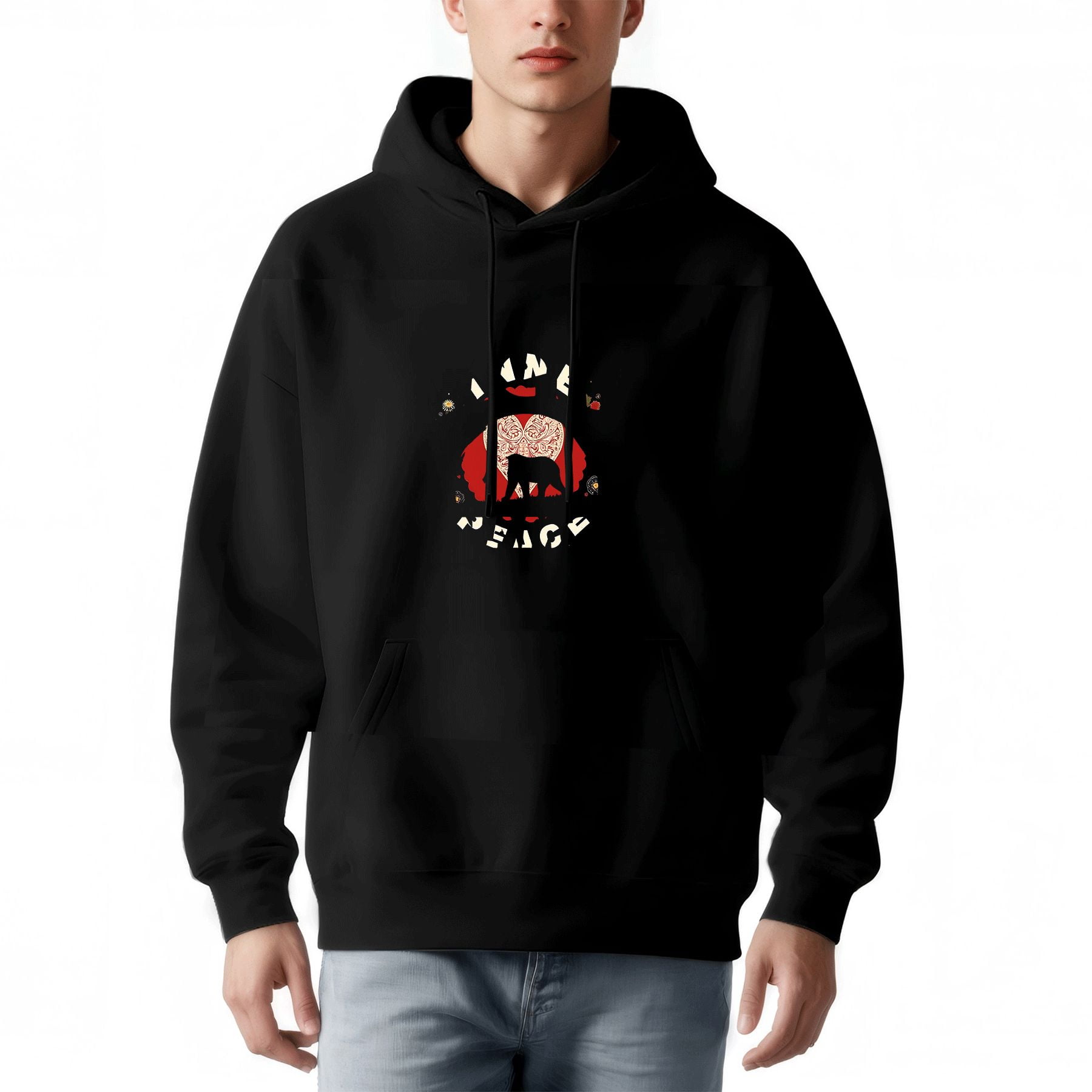 Men's Loose Fit Hoodie with Pockets - Black Pullover Sweatshirt ...
