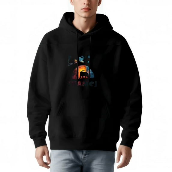 Men's Loose Fit Hoodie with Pockets - Black Pullover featuring Dog ...