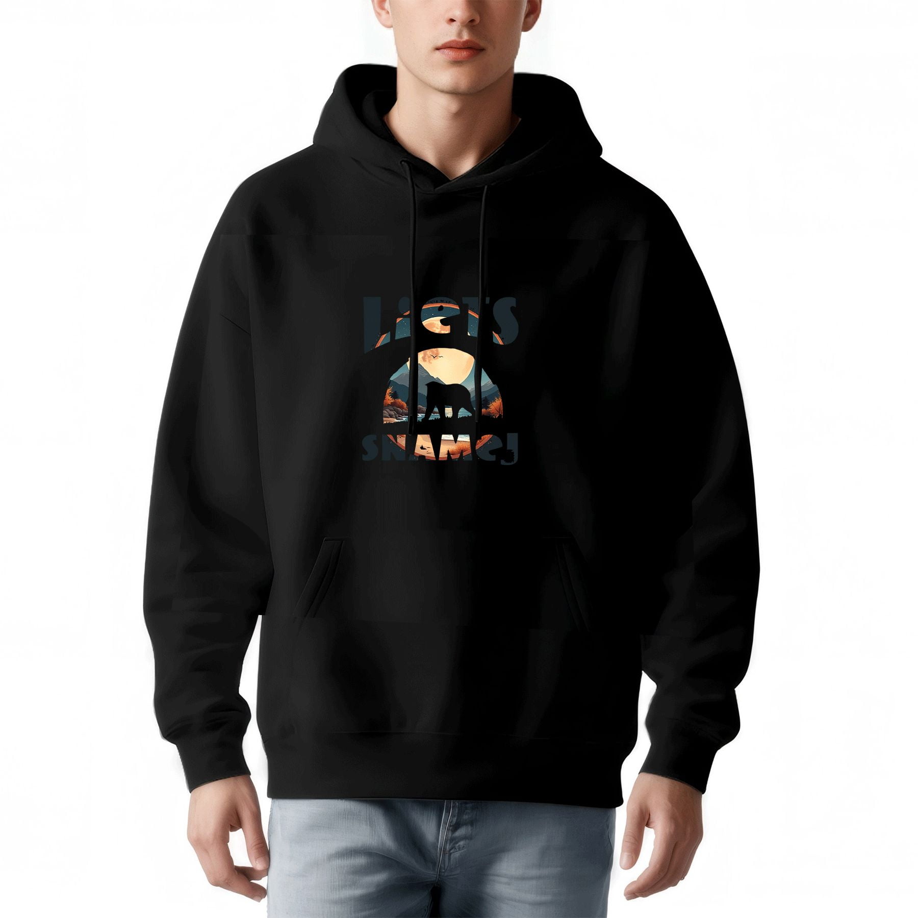 Men's Loose Fit Hoodie with Pockets - Graphic Design of Dog & Person ...