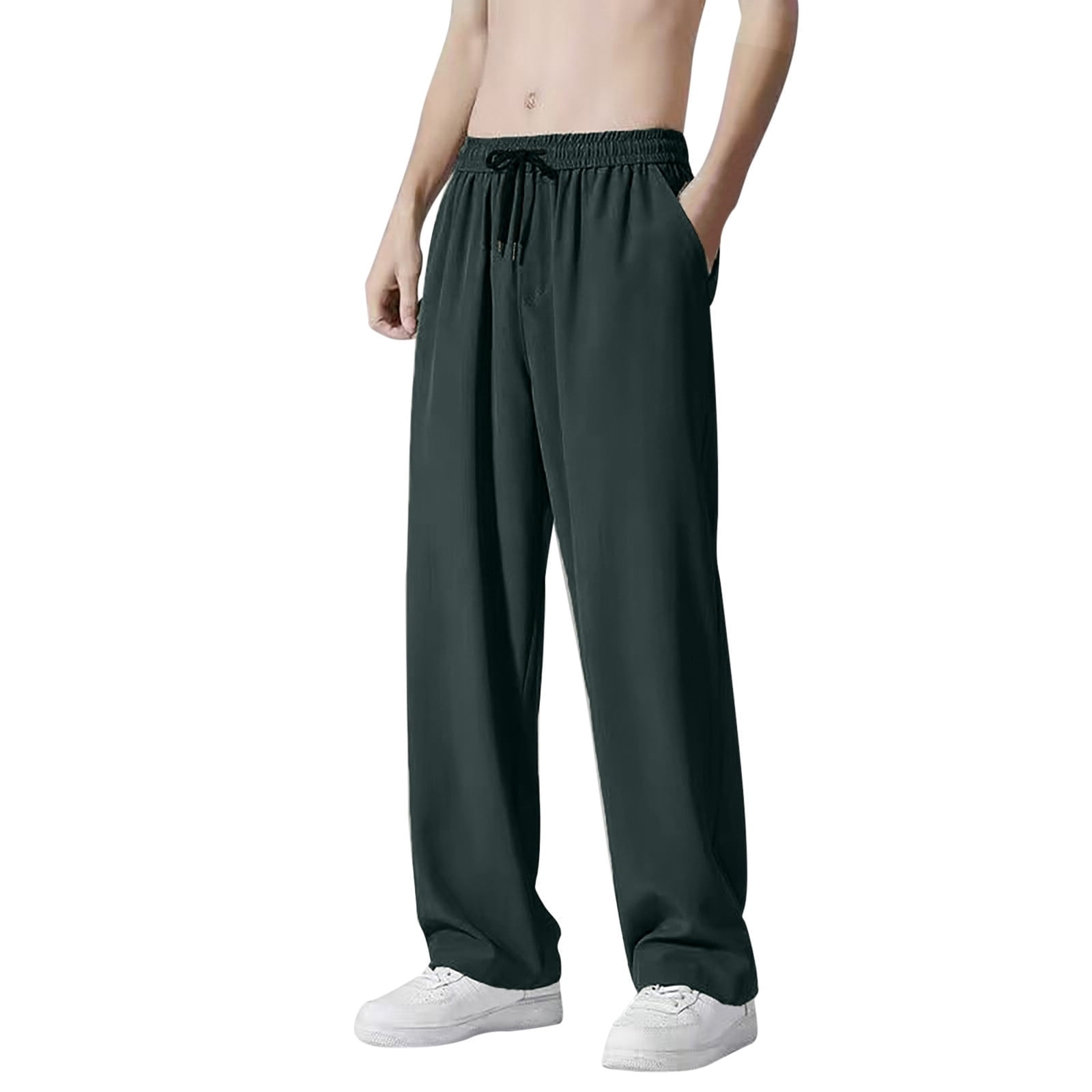 Men's Loose Fit Sweapants Thin Baggy Yoga Gym Workout Pants With Pockets Open Bottom Sweatpants ...