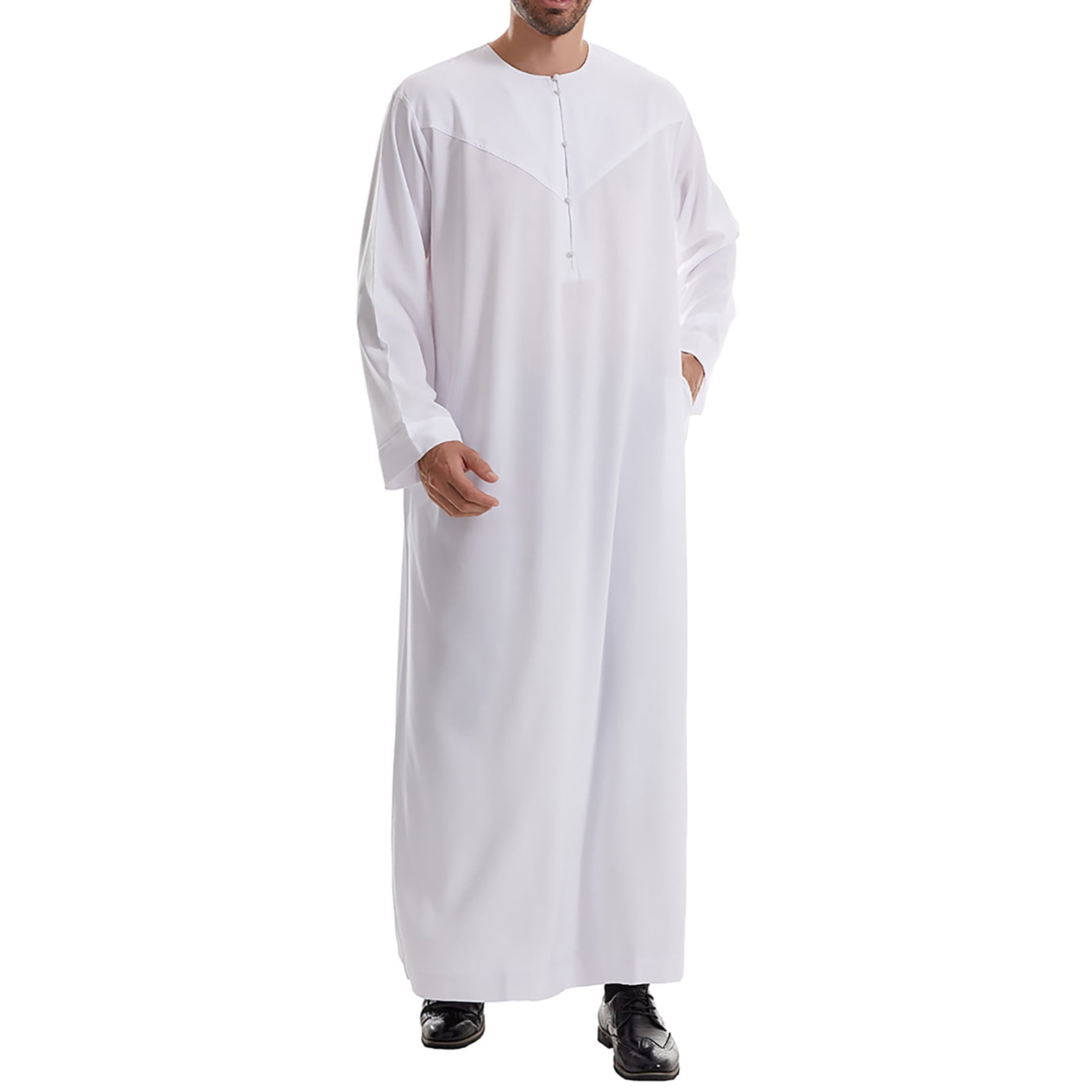 Men's Loose Muslim Robe Islamic Arab Kaftans for Men Crew Neck Eid Muslim Thobe Dubai Ramadan ...