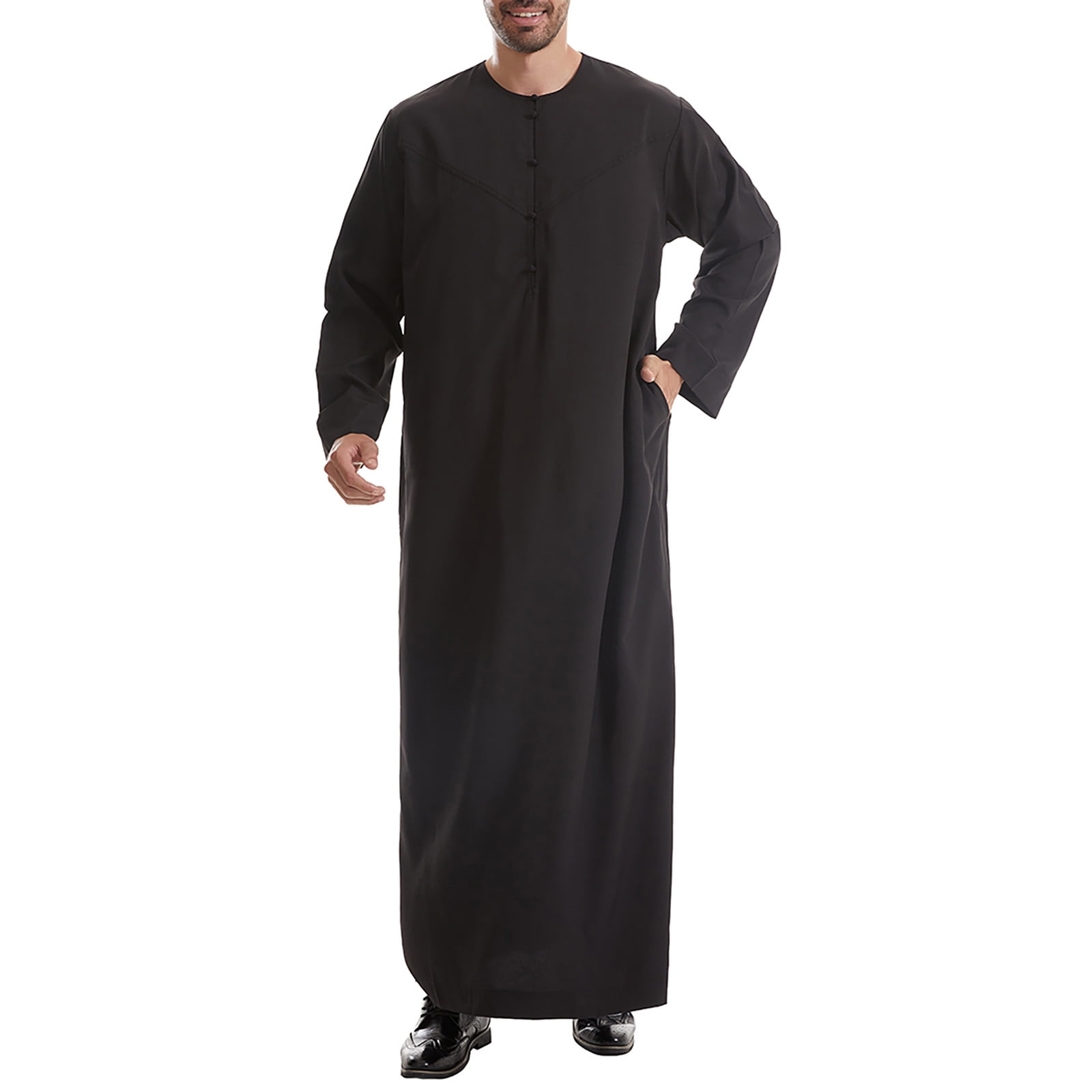 Men's Loose Muslim Robe Islamic Arab Kaftans for Men Crew Neck Eid Muslim Thobe Dubai Ramadan ...