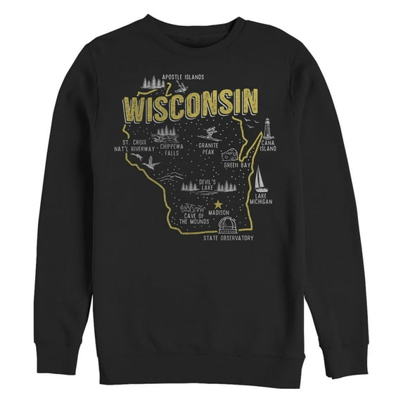 Men's Lost Gods Wisconsin Map Sweatshirt - Walmart.com