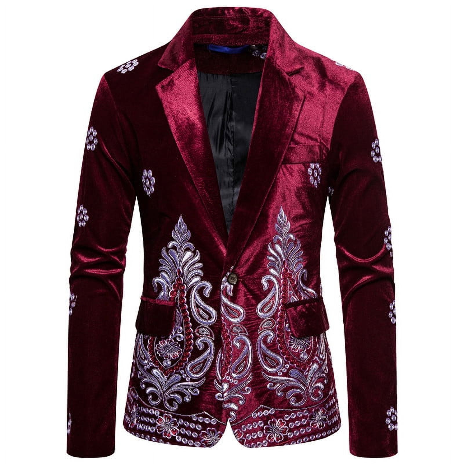 Men's Luxury Blazer Costume Stage Jacket Suit Male Velvet Gold Thread ...