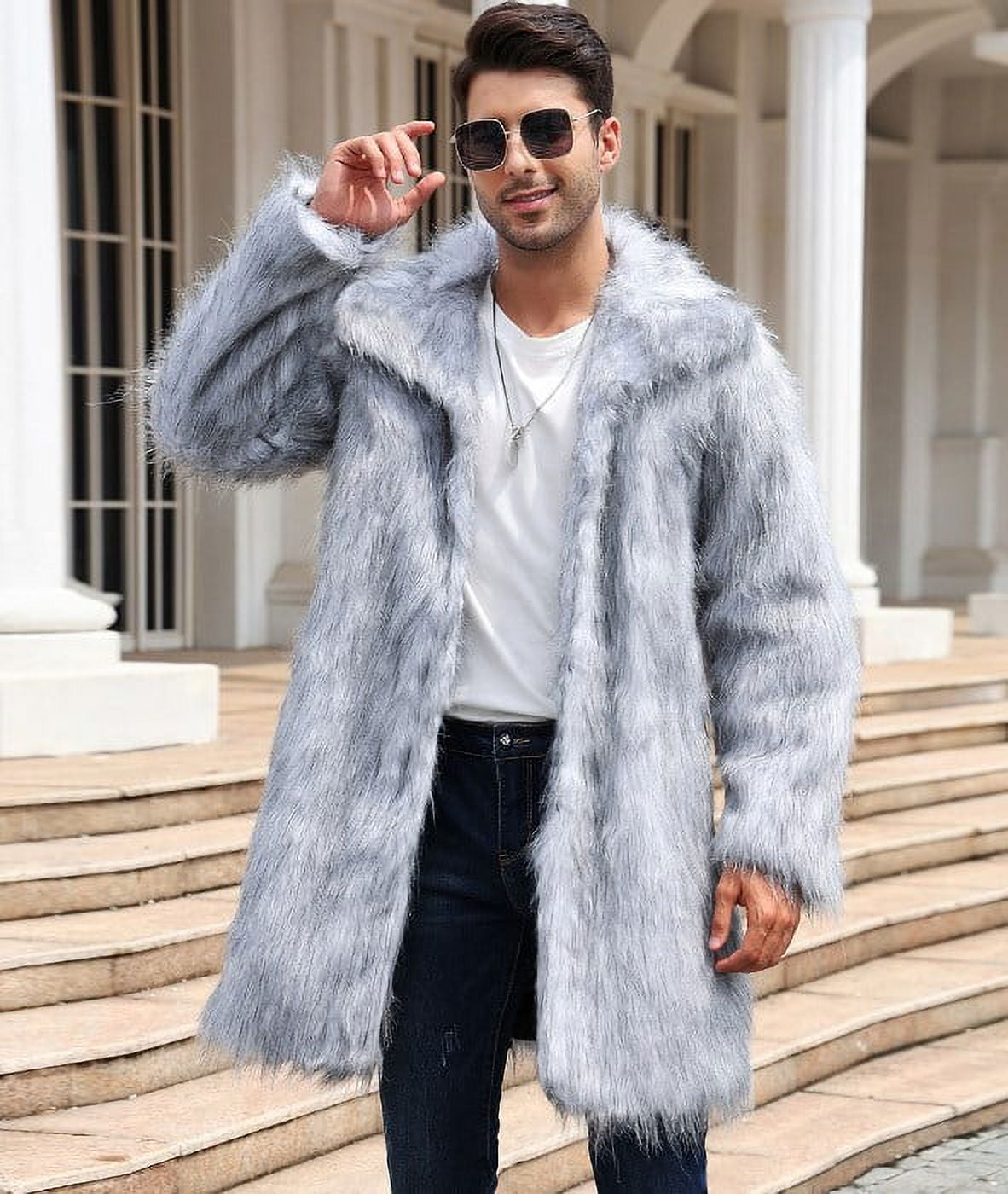 Men's Luxury Faux Fur Coat Thicked Cardigan Coat Thermal Long Coats ...