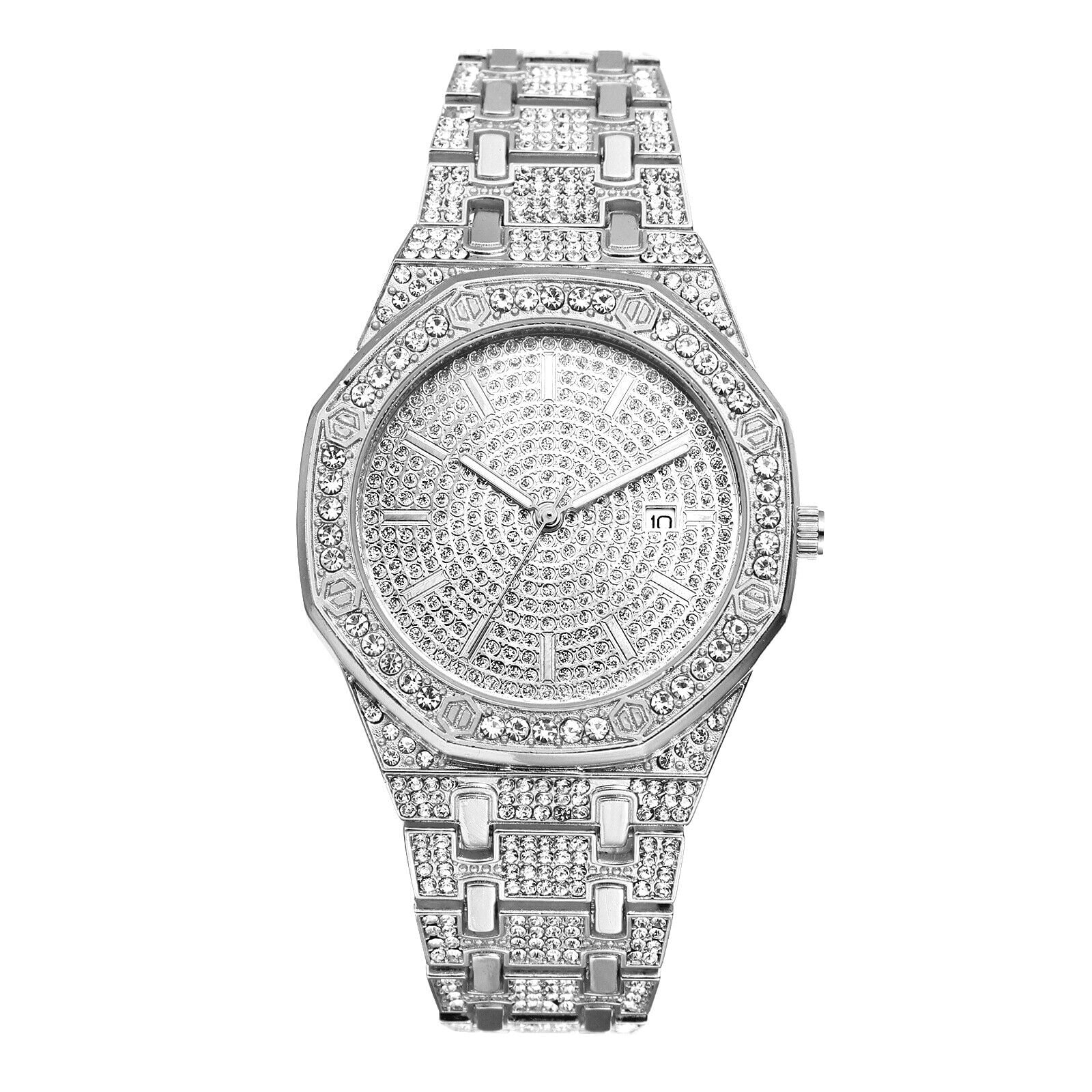 Men's Luxury Full Rhinestone Octagon Dial Quartz Analog Wrist Watch ...