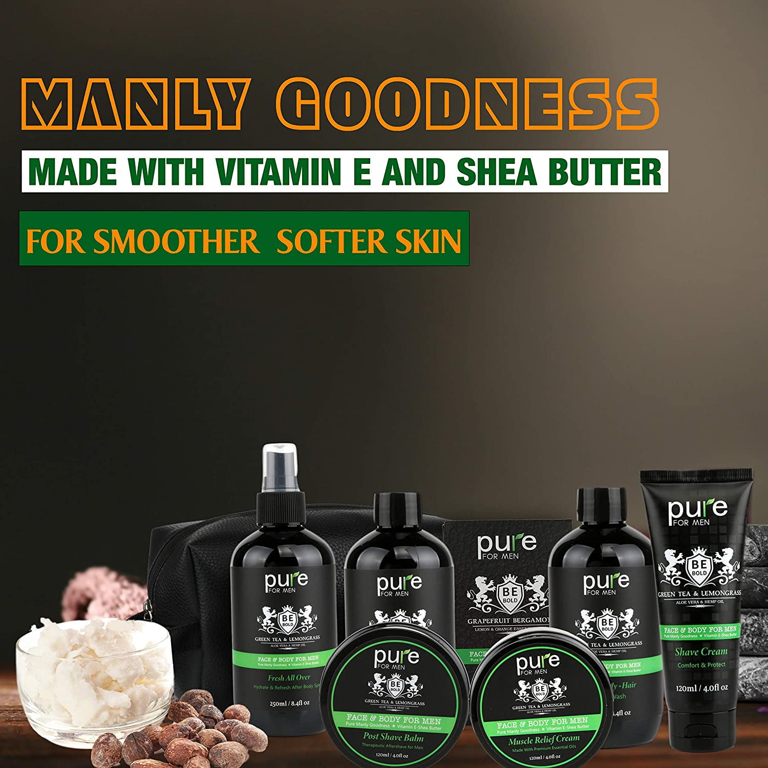 Men's Luxury Green Tea & Lemongrass Bath & Body Shaving Kit and Bath ...