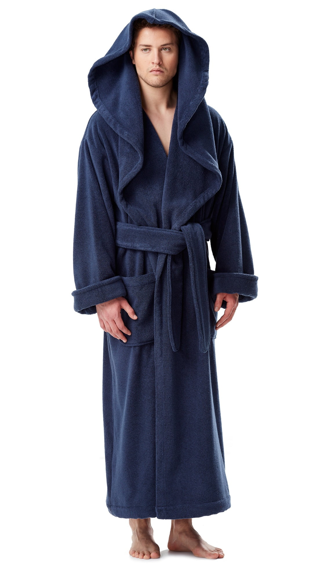 Men's Luxury Full Length Hooded Turkish Terry Cotton Monk Robe Bathrobe ...