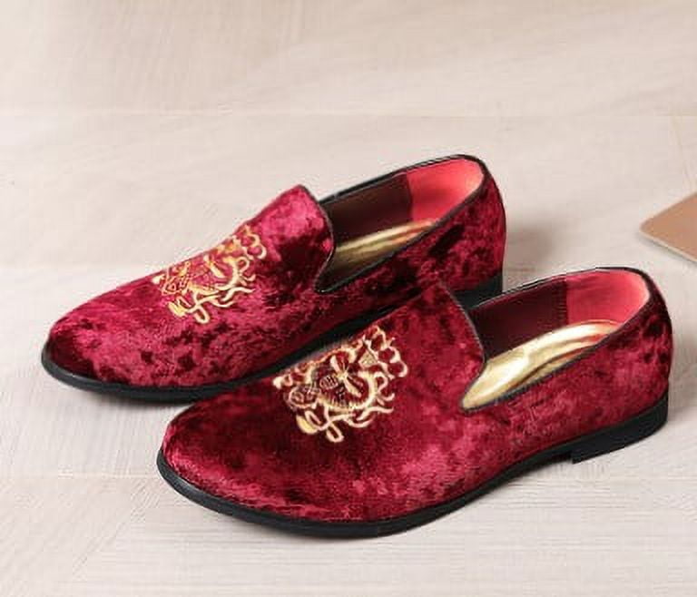 Men's Luxury Velvet Penny Loafers Shoes Embroidery Suede Dress Loafers ...