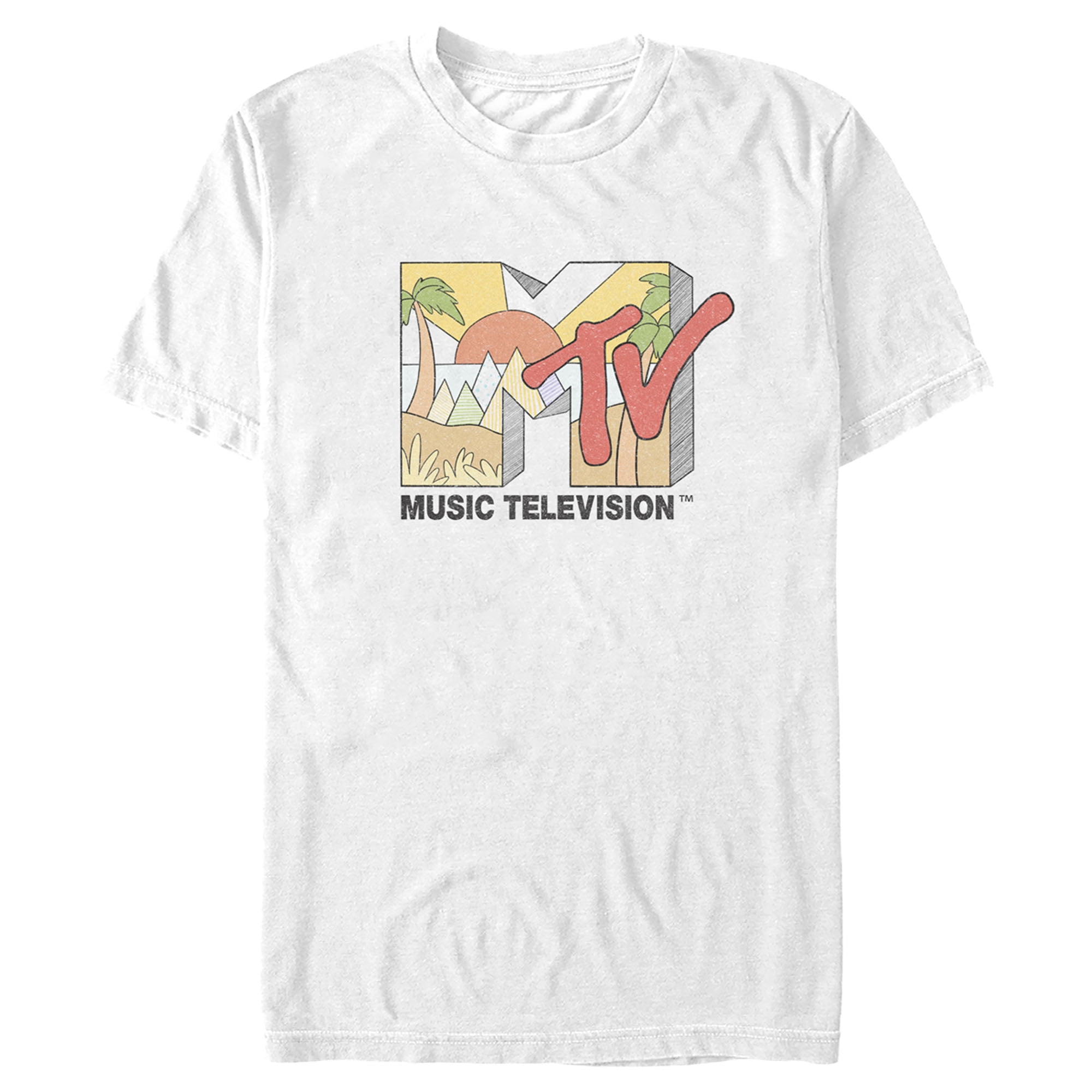 Men's MTV Cartoon Beach Logo Graphic Tee White Small - Walmart.com