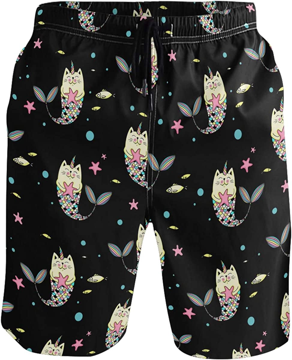 Men's Magic Cat Mermaid Beach Shorts Summer Swim Trunks Sports Running ...
