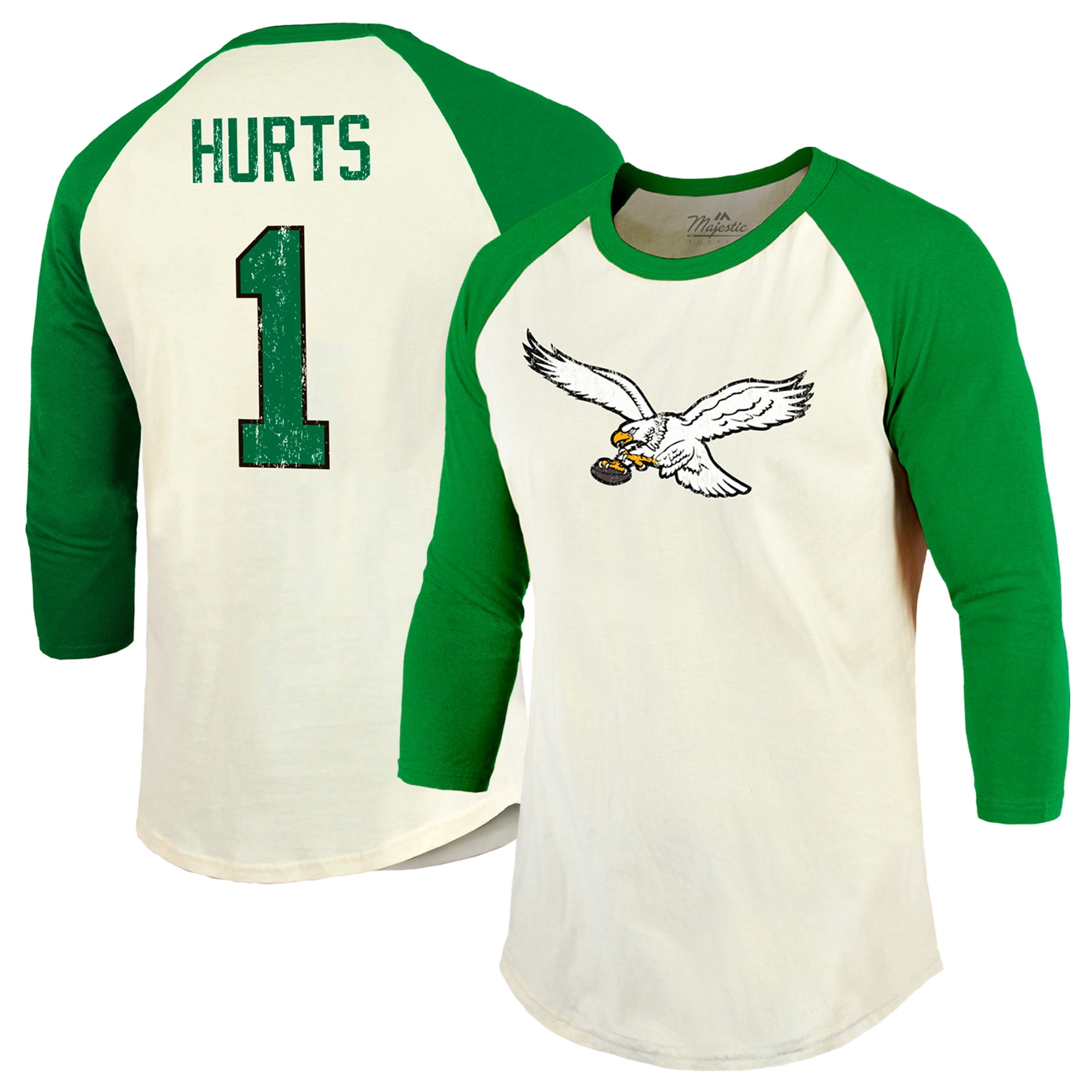 Men's Majestic Threads Jalen Hurts Cream/Kelly Green Philadelphia ...